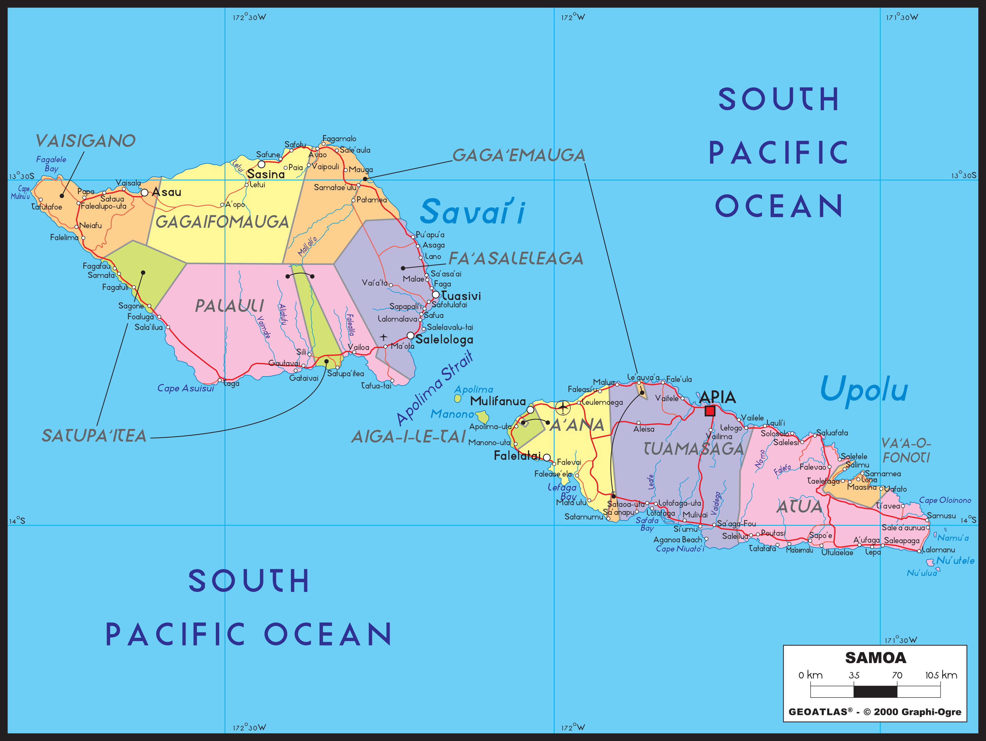 Samoa Political Wall Map by GraphiOgre - MapSales