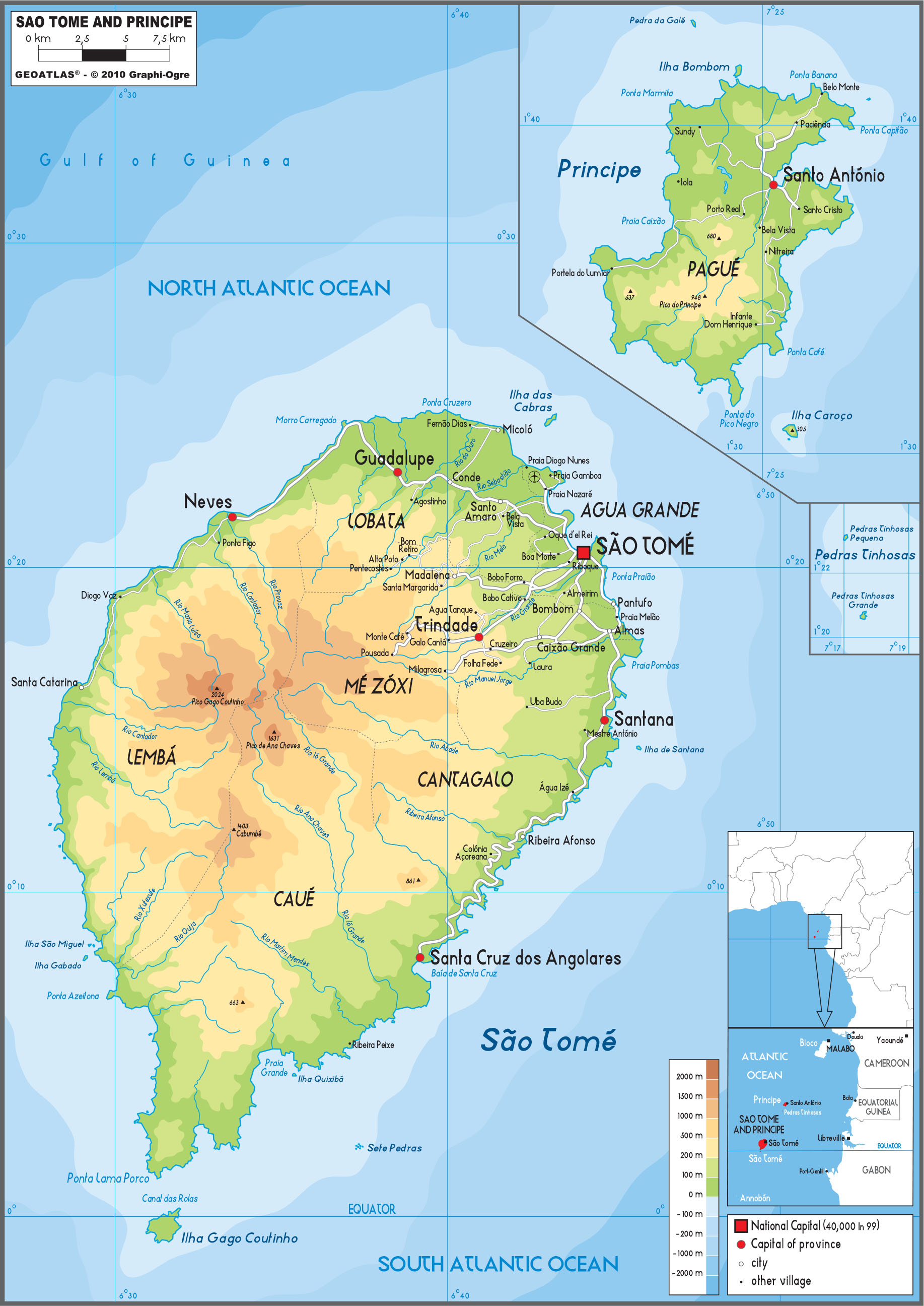 Sao-tome Physical Wall Map by GraphiOgre - MapSales
