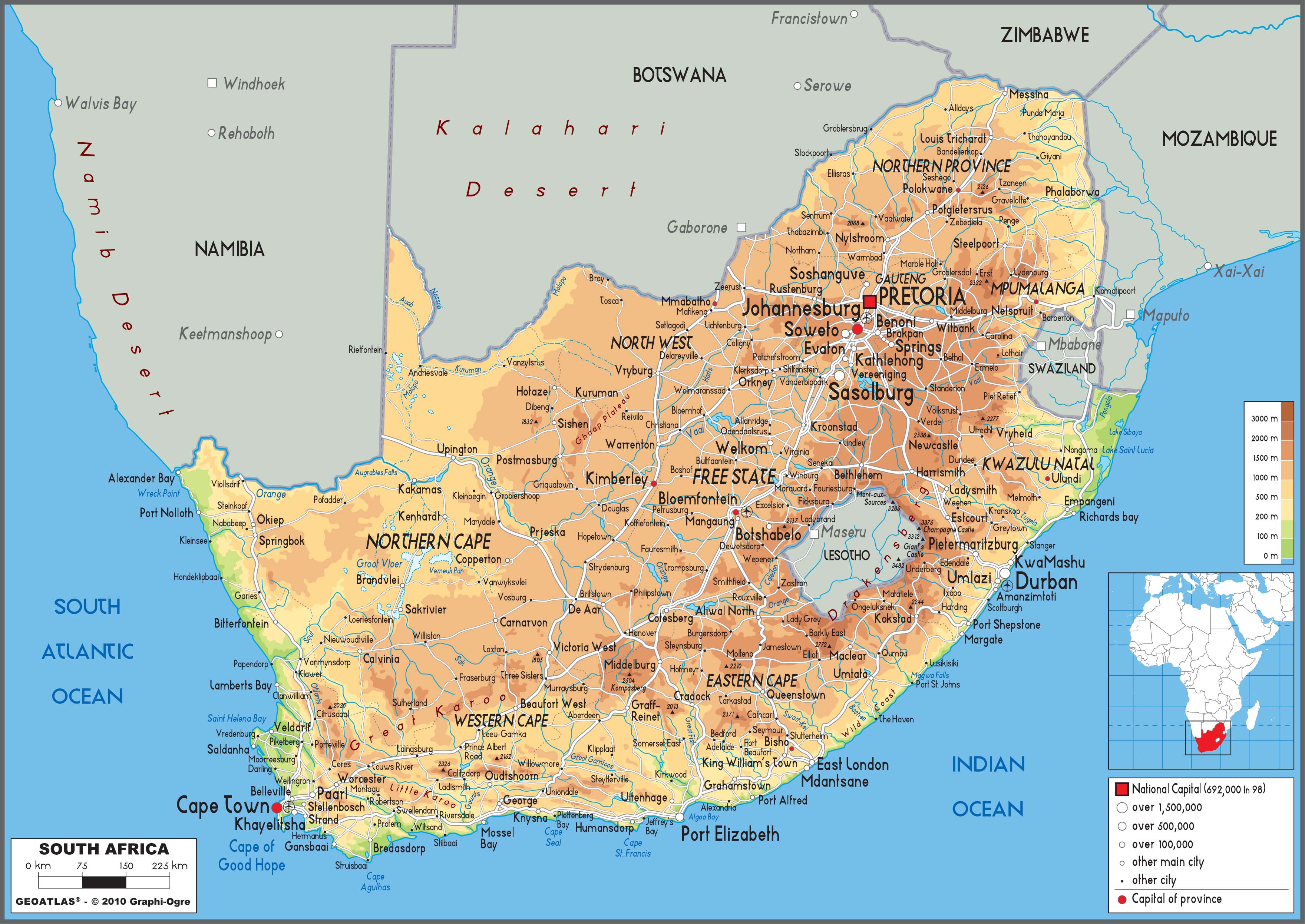 South Africa Physical Wall Map by GraphiOgre - MapSales