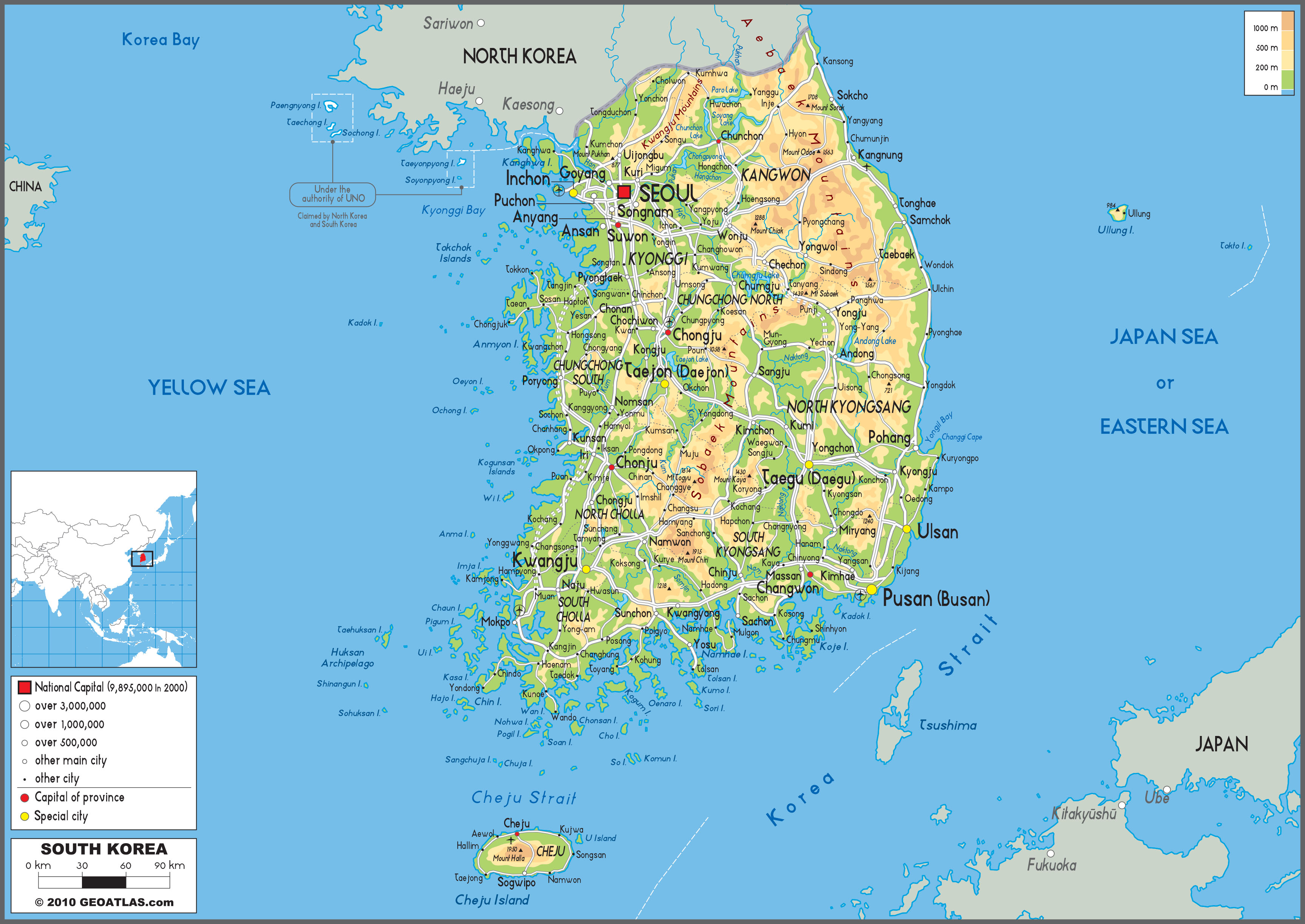 South Korea Physical Wall Map by GraphiOgre - MapSales