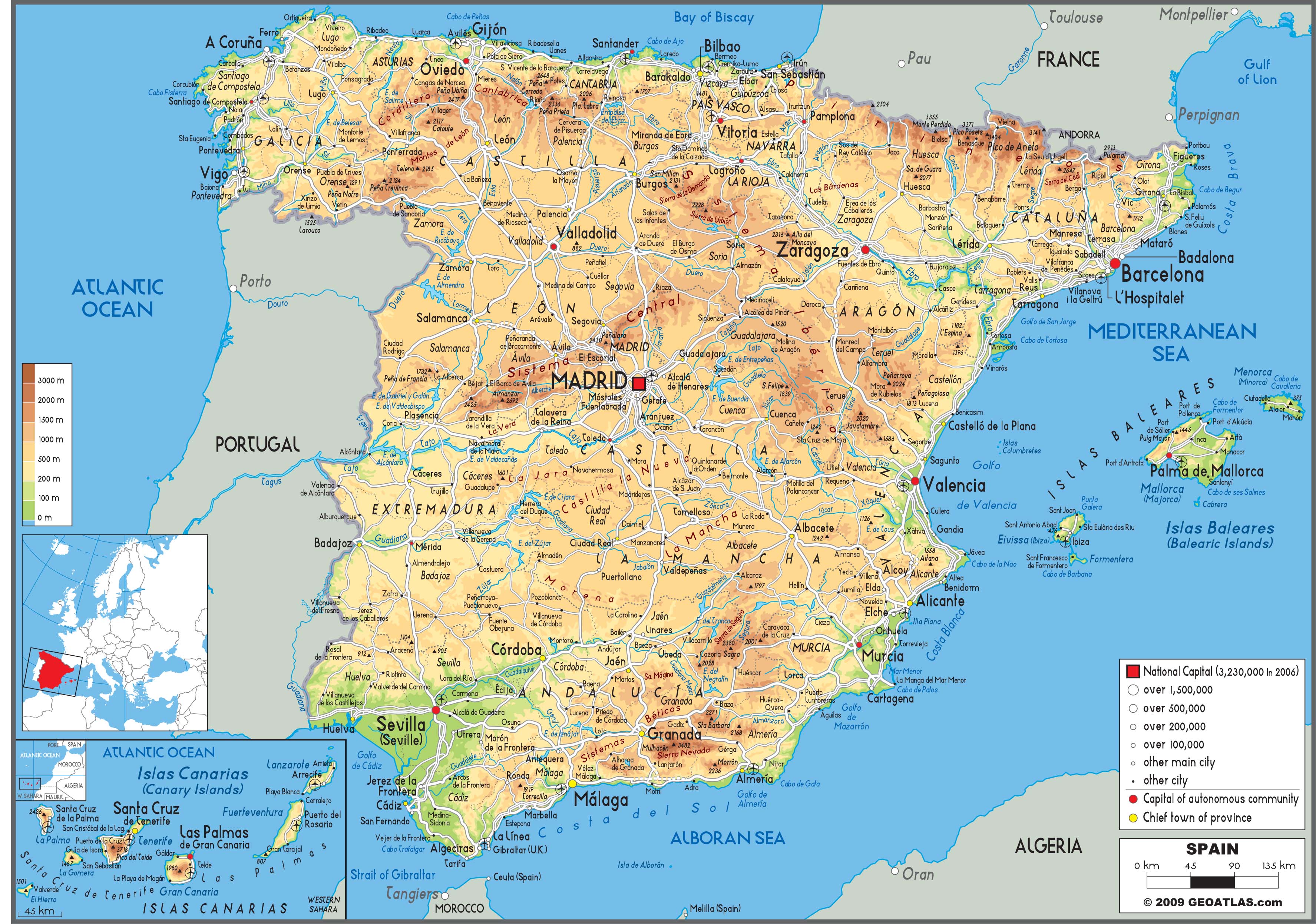 Spain Physical Wall Map by GraphiOgre - MapSales
