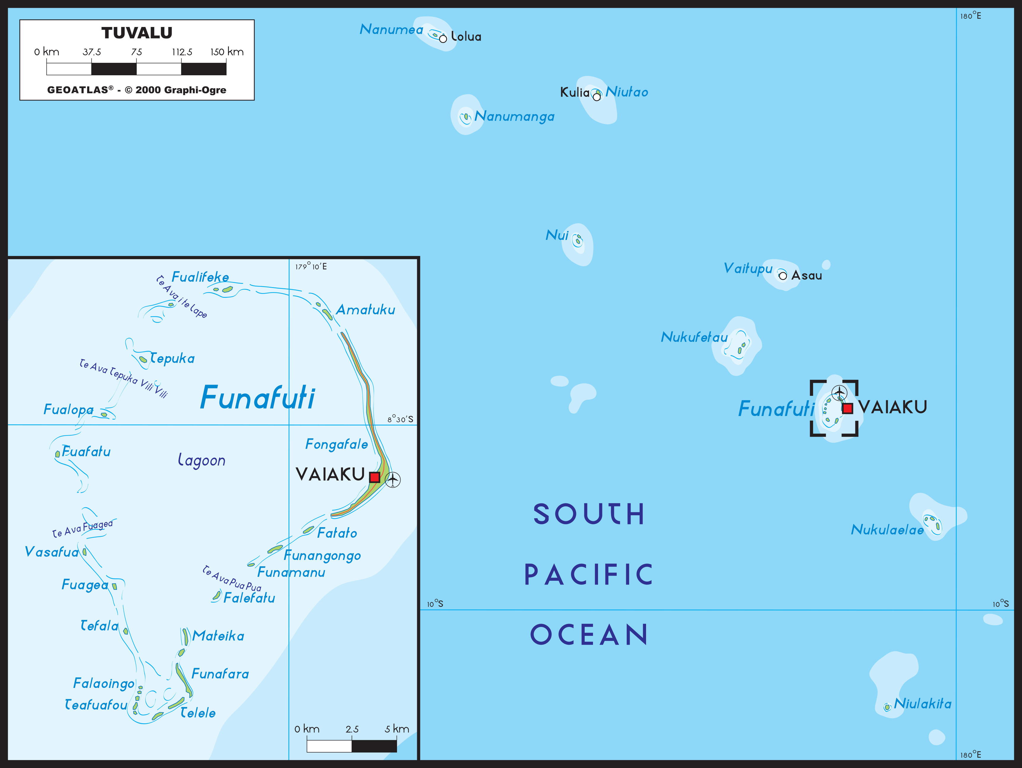 Tuvalu Physical Wall Map by GraphiOgre - MapSales
