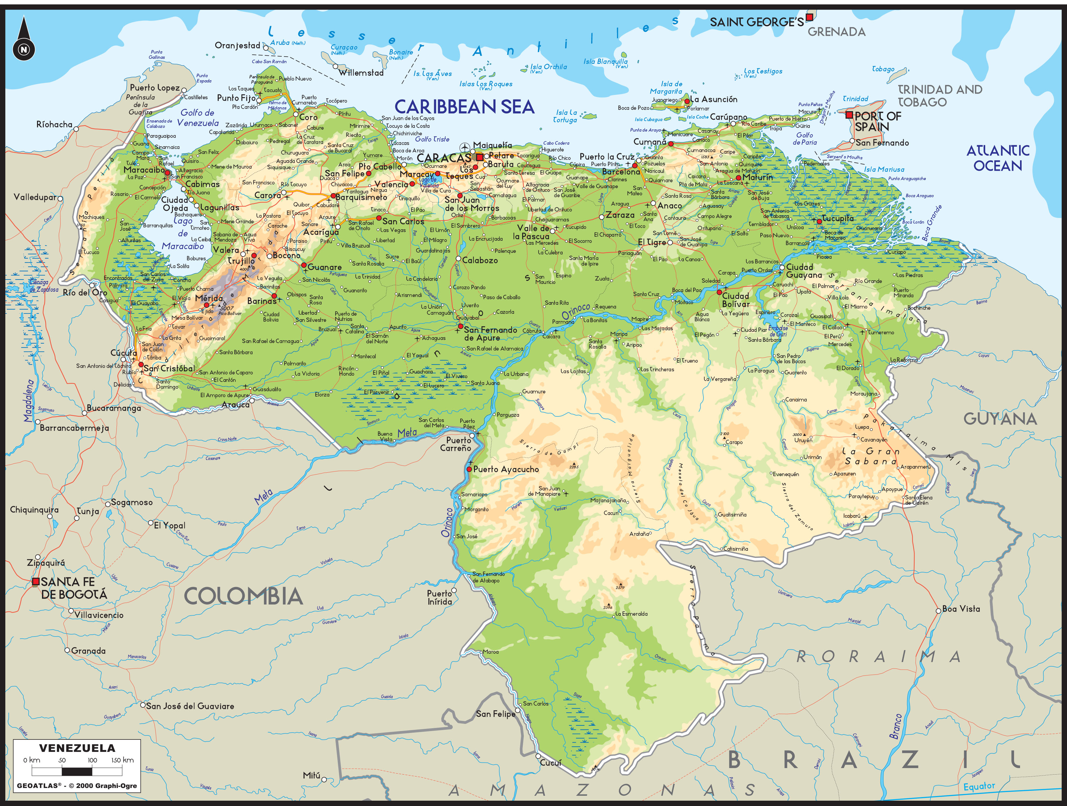 Venezuela Physical Wall Map by GraphiOgre