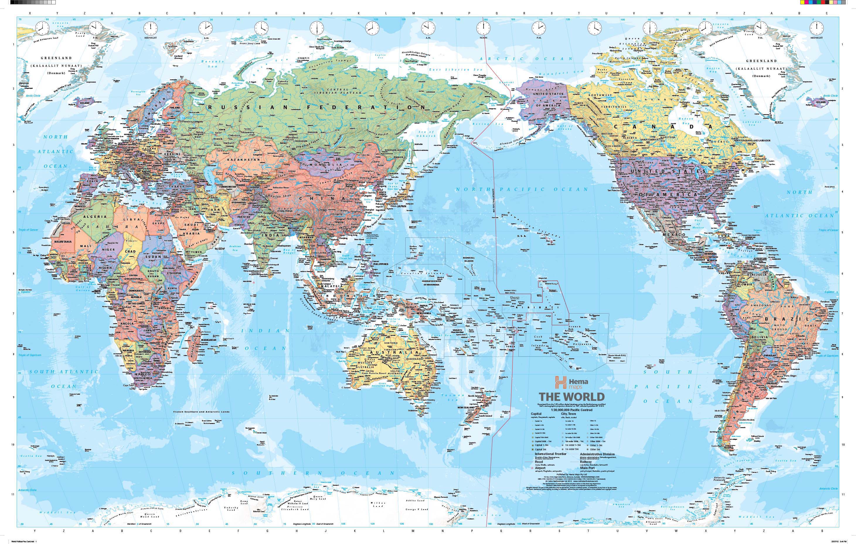 Pacific Centred World Political Wall Map by Hema Maps - MapSales Pacific Centred World Political Wall Map by Hema Maps - MapSales