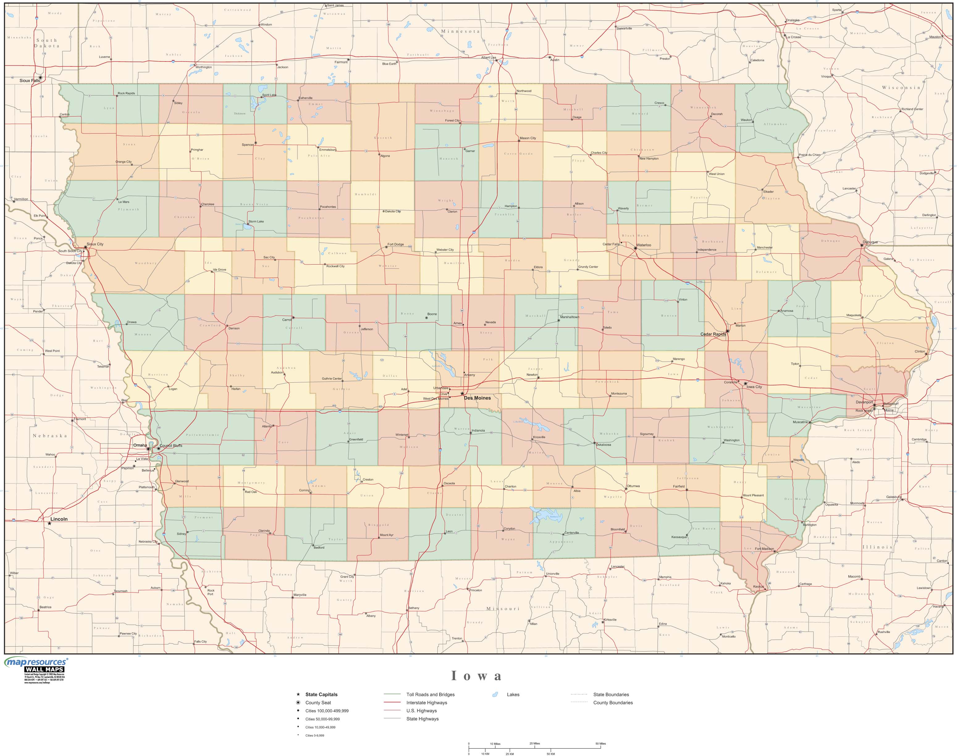 Iowa Wall Map with Counties by Map Resources - MapSales