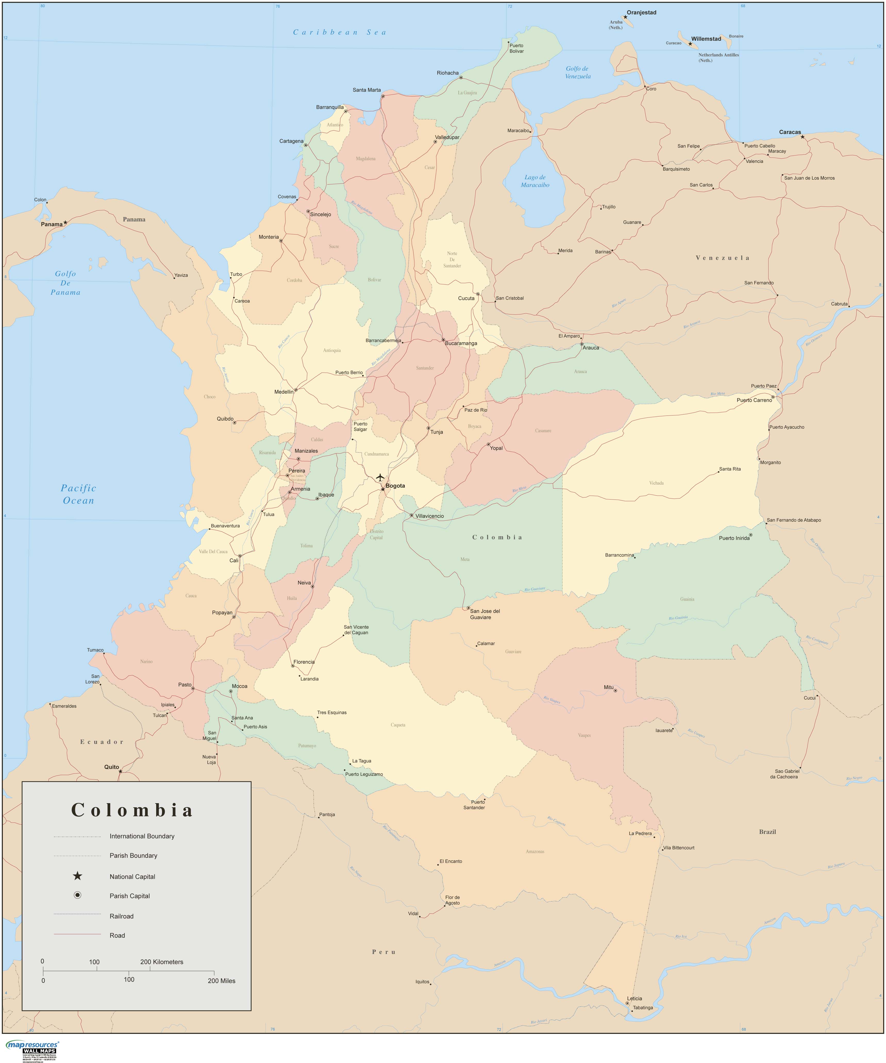Colombia Wall Map by Map Resources - MapSales