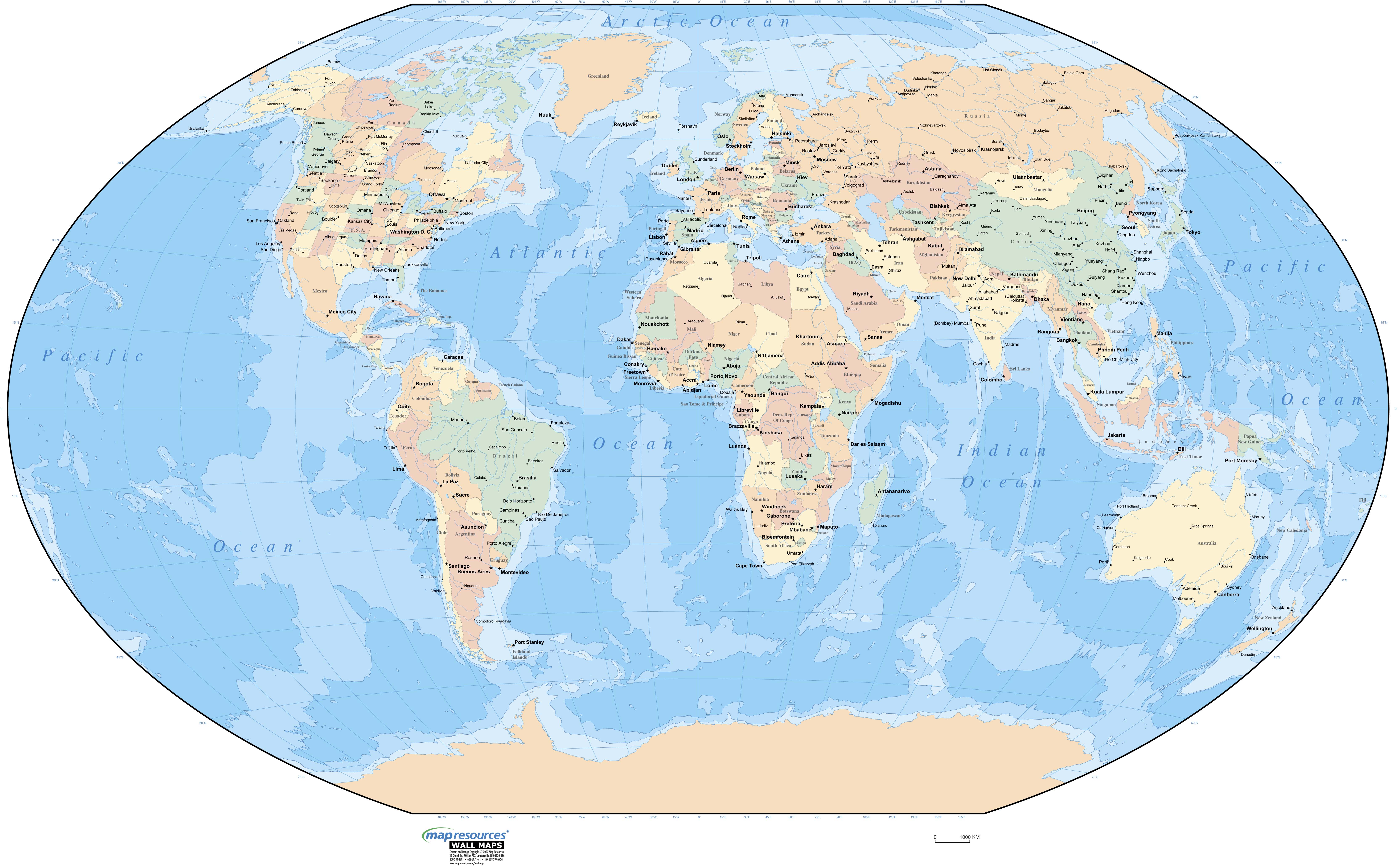 Europe Centered Physical/Political Winkel Tripel Wall Map by Map ...