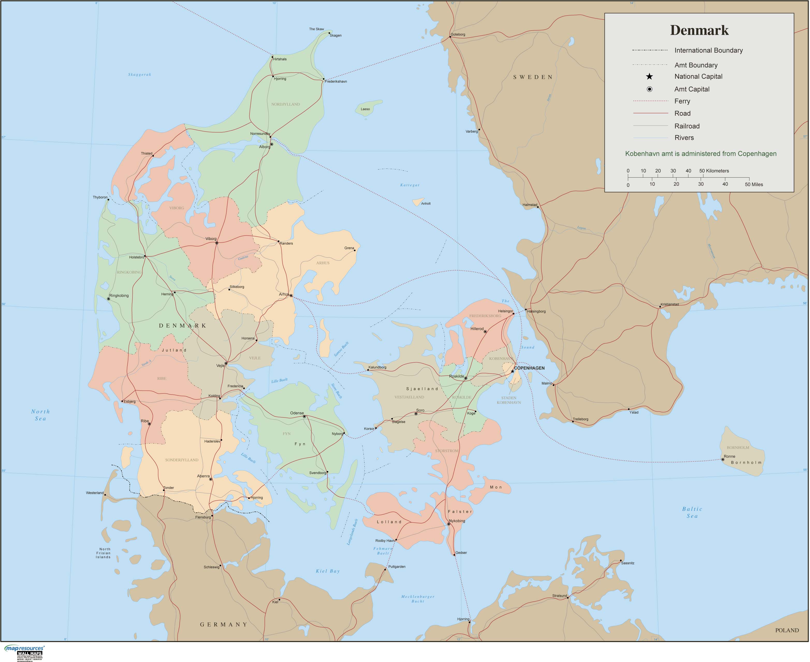 Denmark Wall Map by Map Resources - MapSales