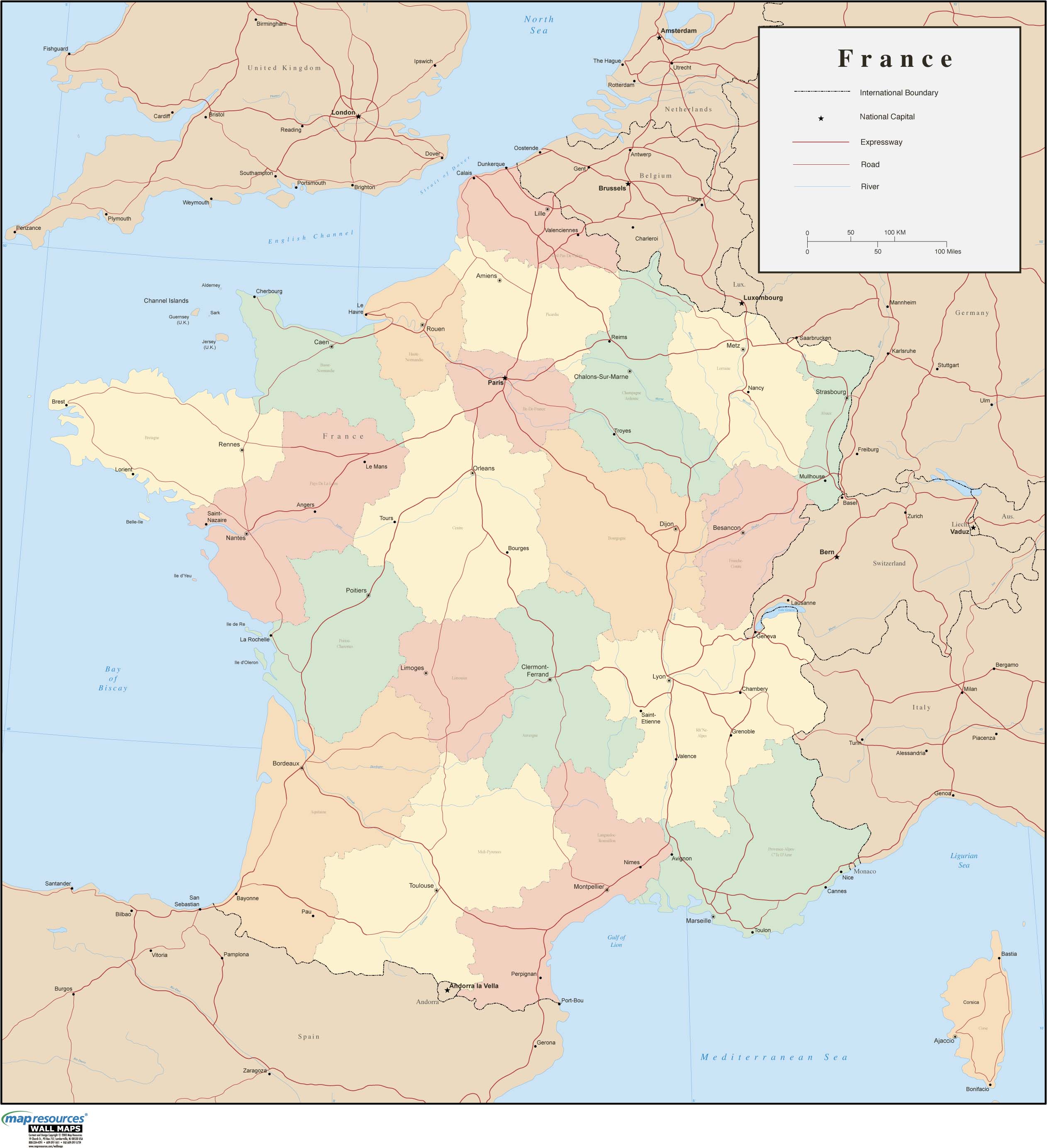 France Wall Map by Map Resources - MapSales