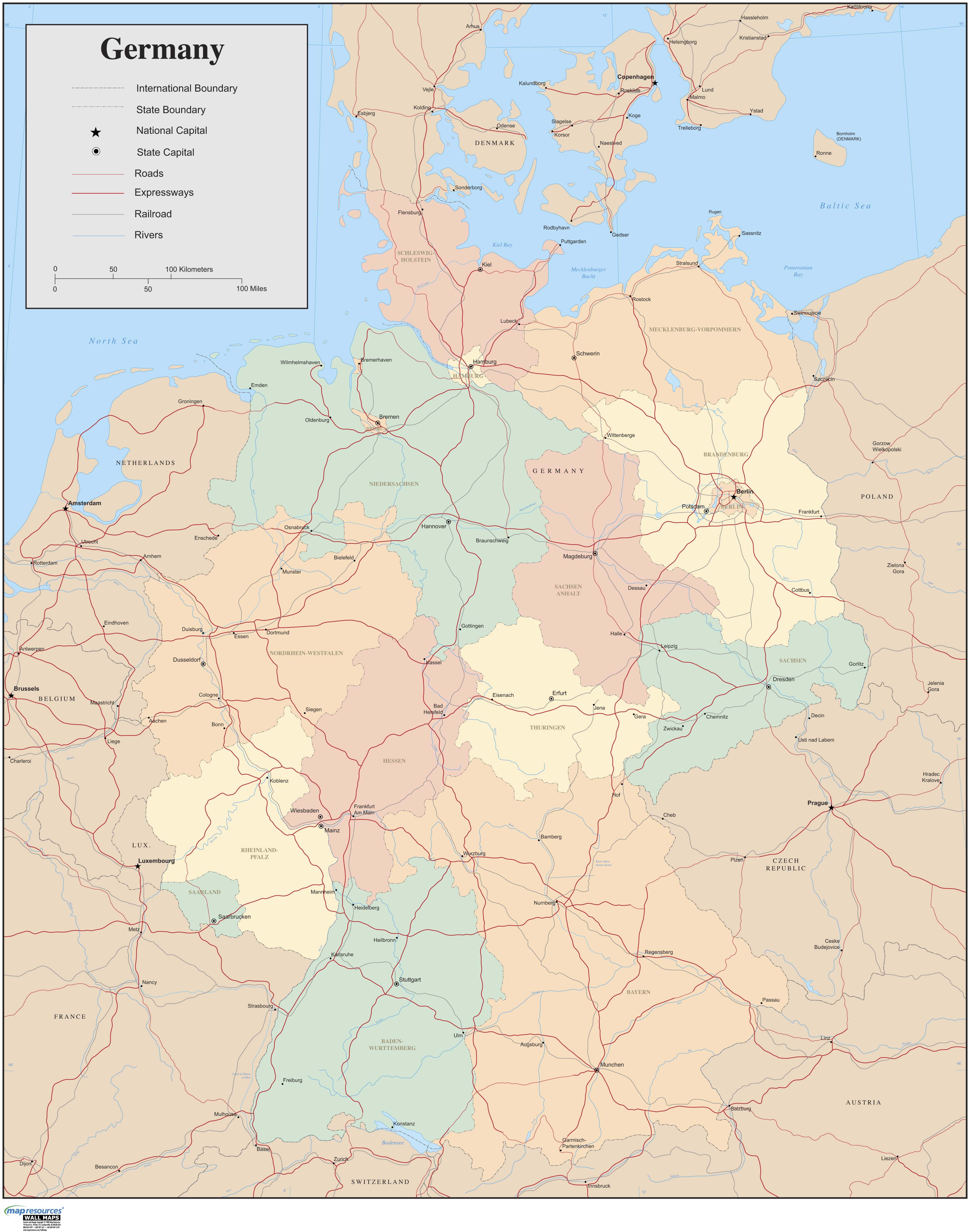 Germany Wall Map by Map Resources - MapSales