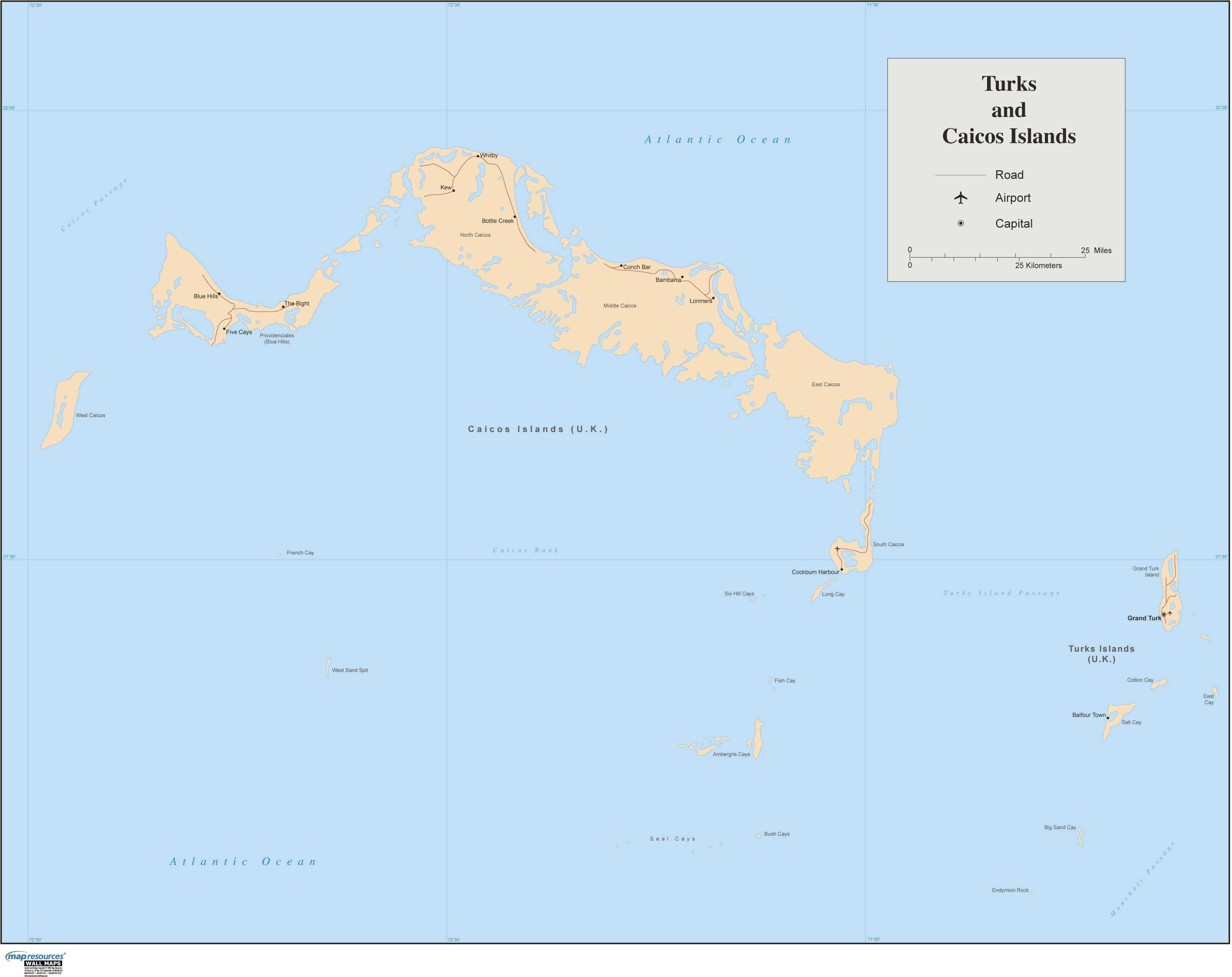 Turks/Caicos Islands Wall Map by Map Resources - MapSales.com