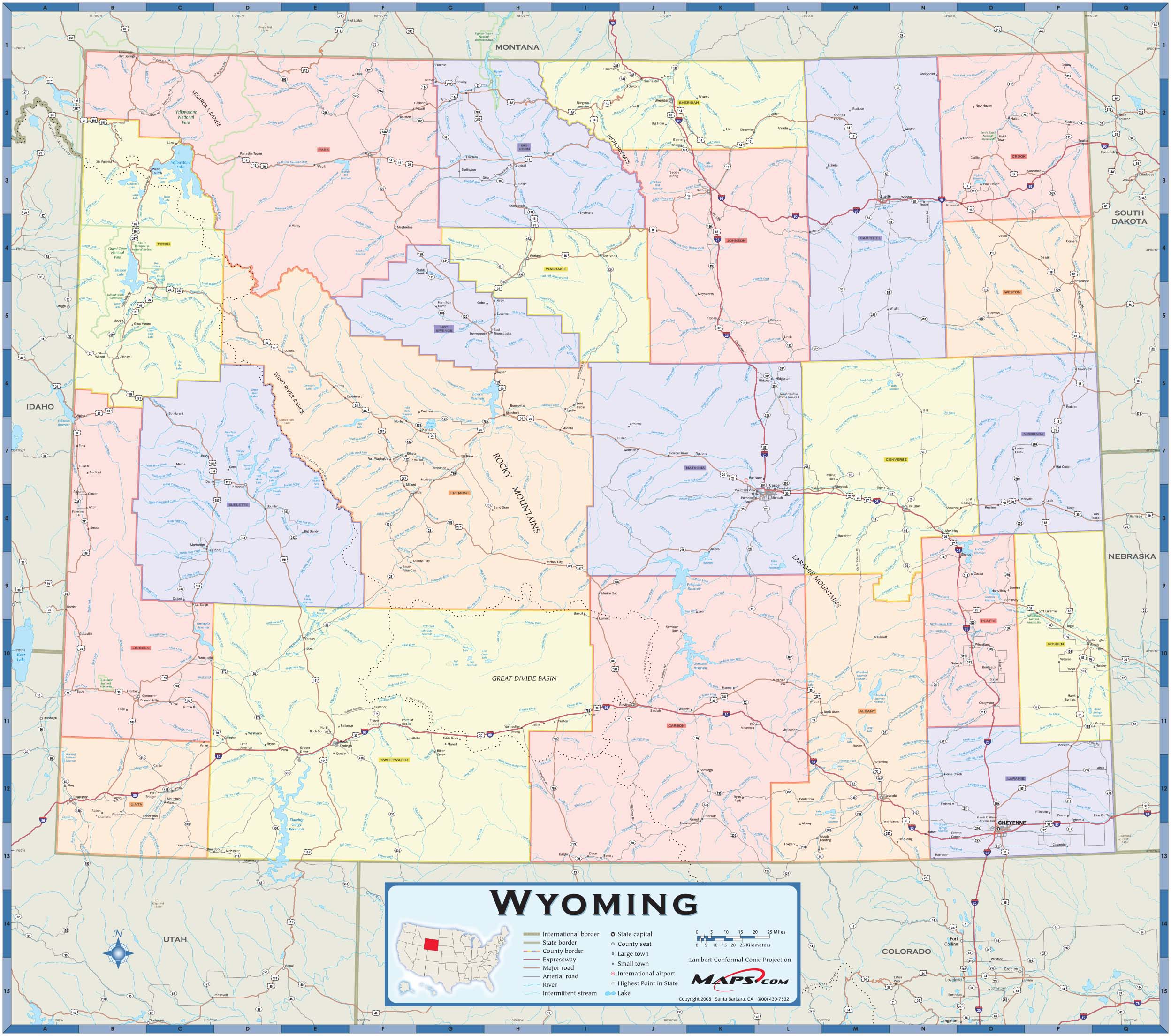 Wyoming Counties Wall Map by Maps.com