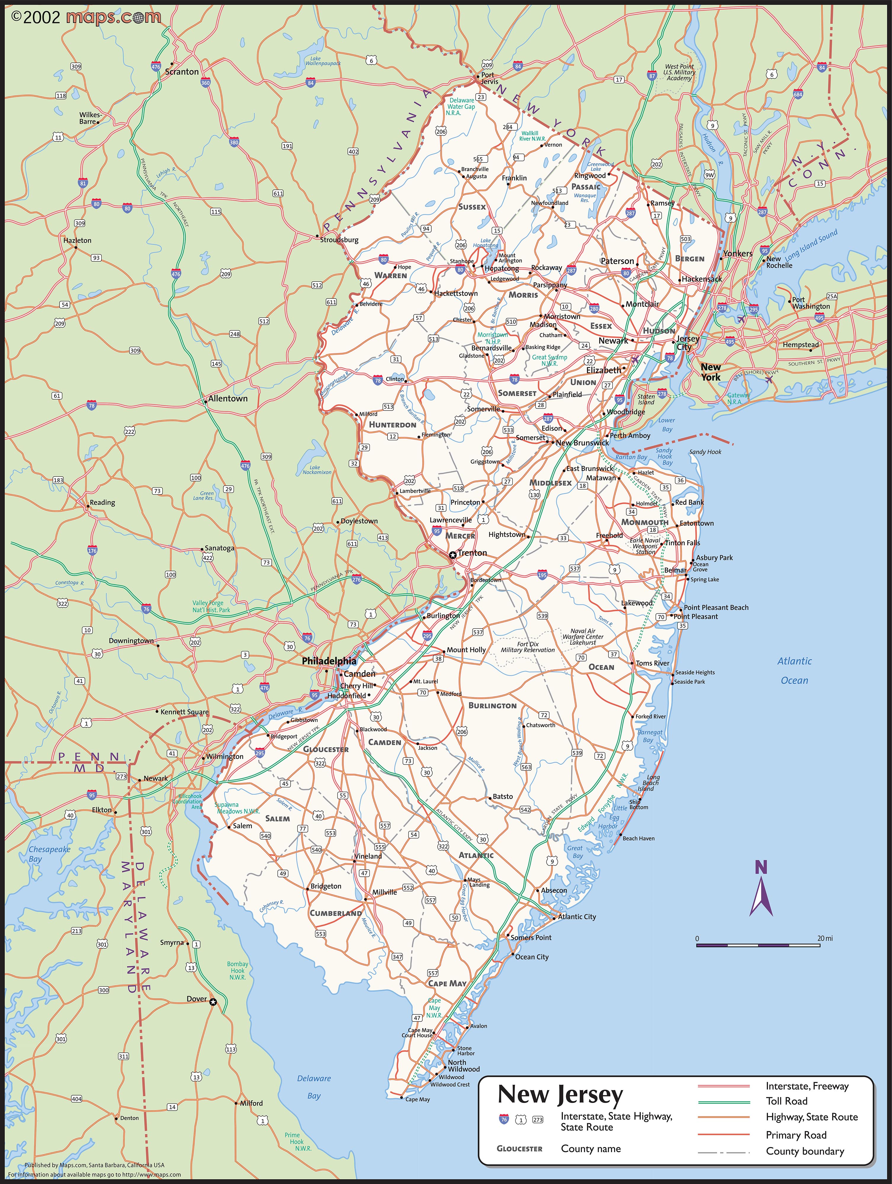 Printable New Jersey County Map Printable New Jersey County Map