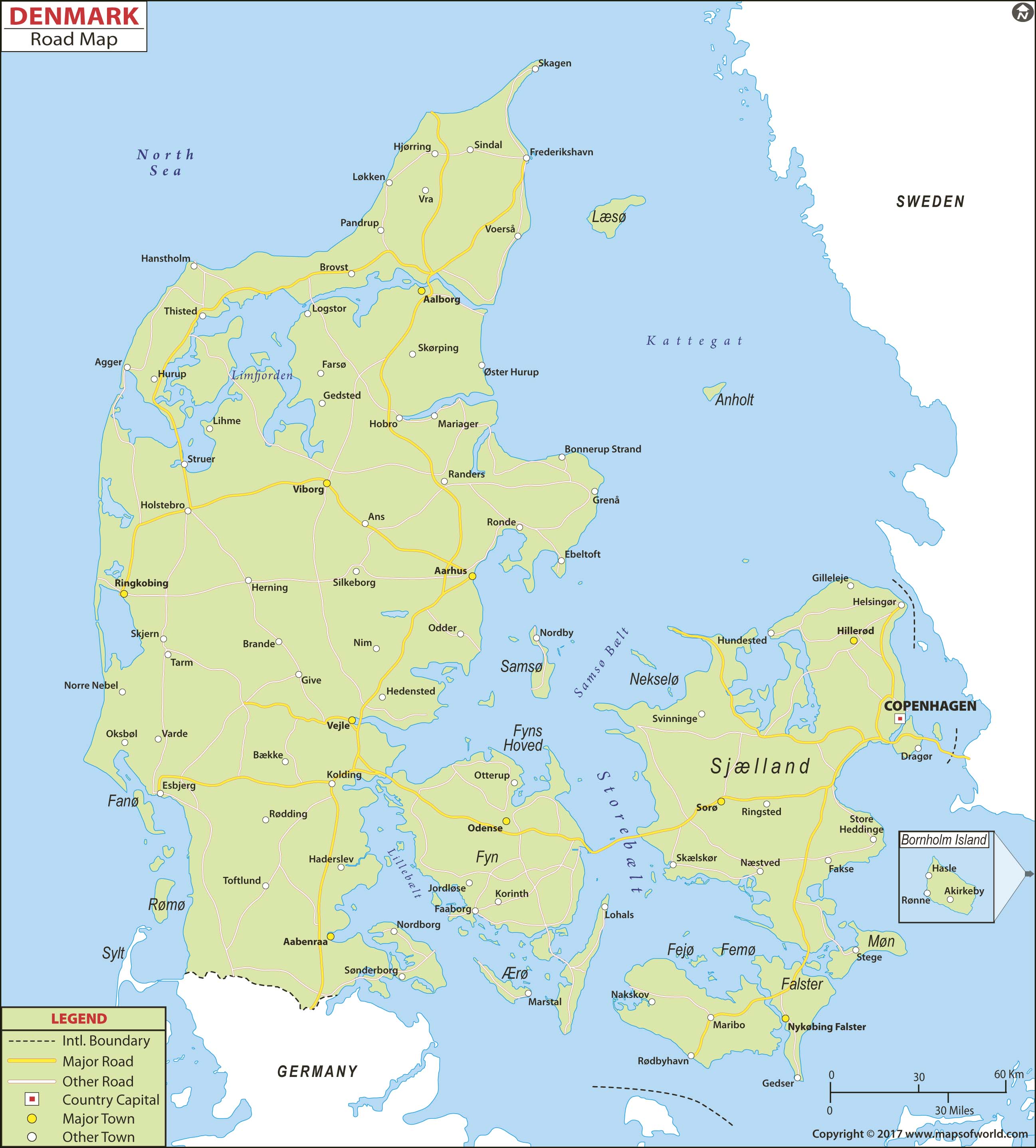 Denmark Road Wall Map by Maps of World - MapSales