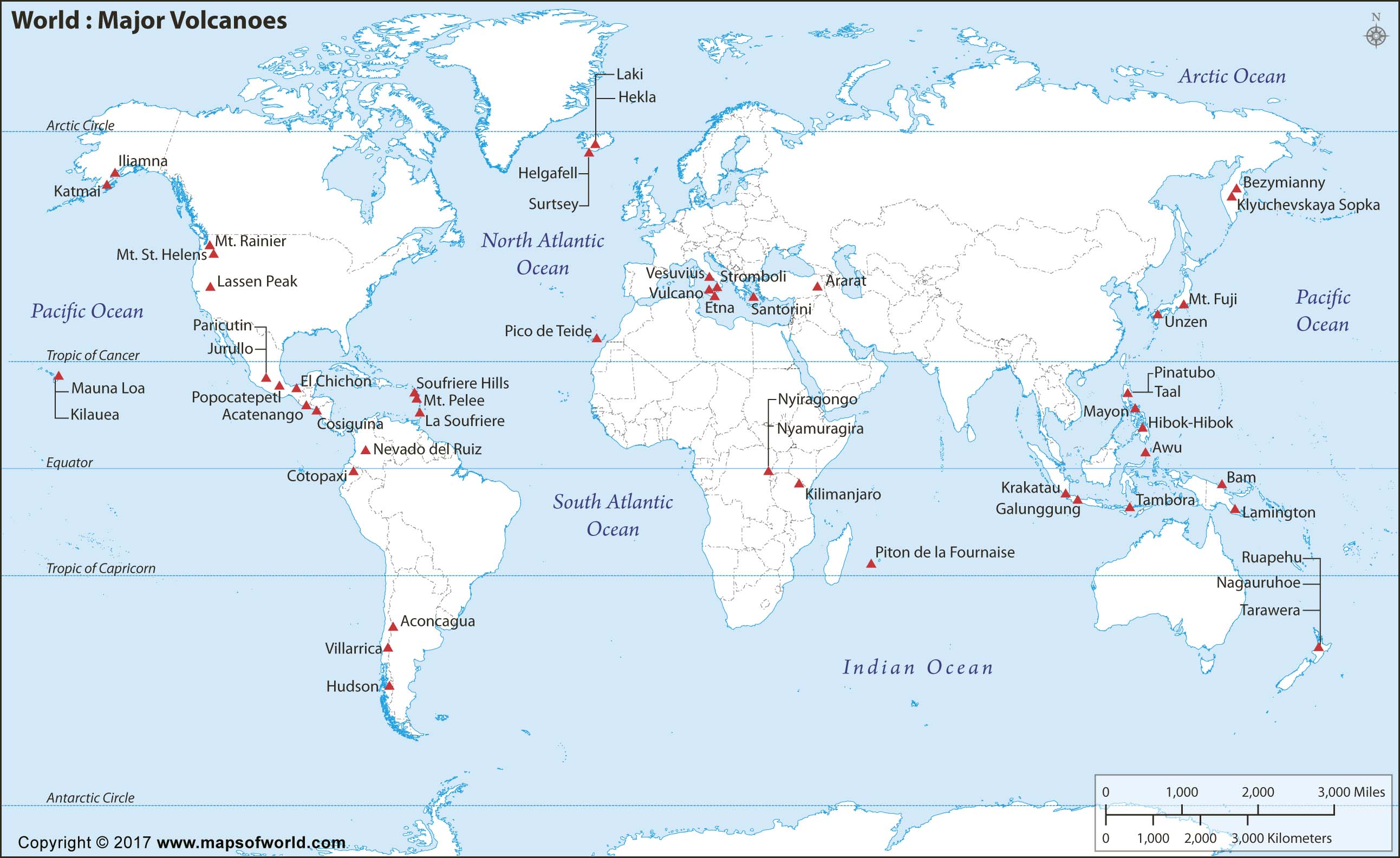 World Map Showing Volcanoes