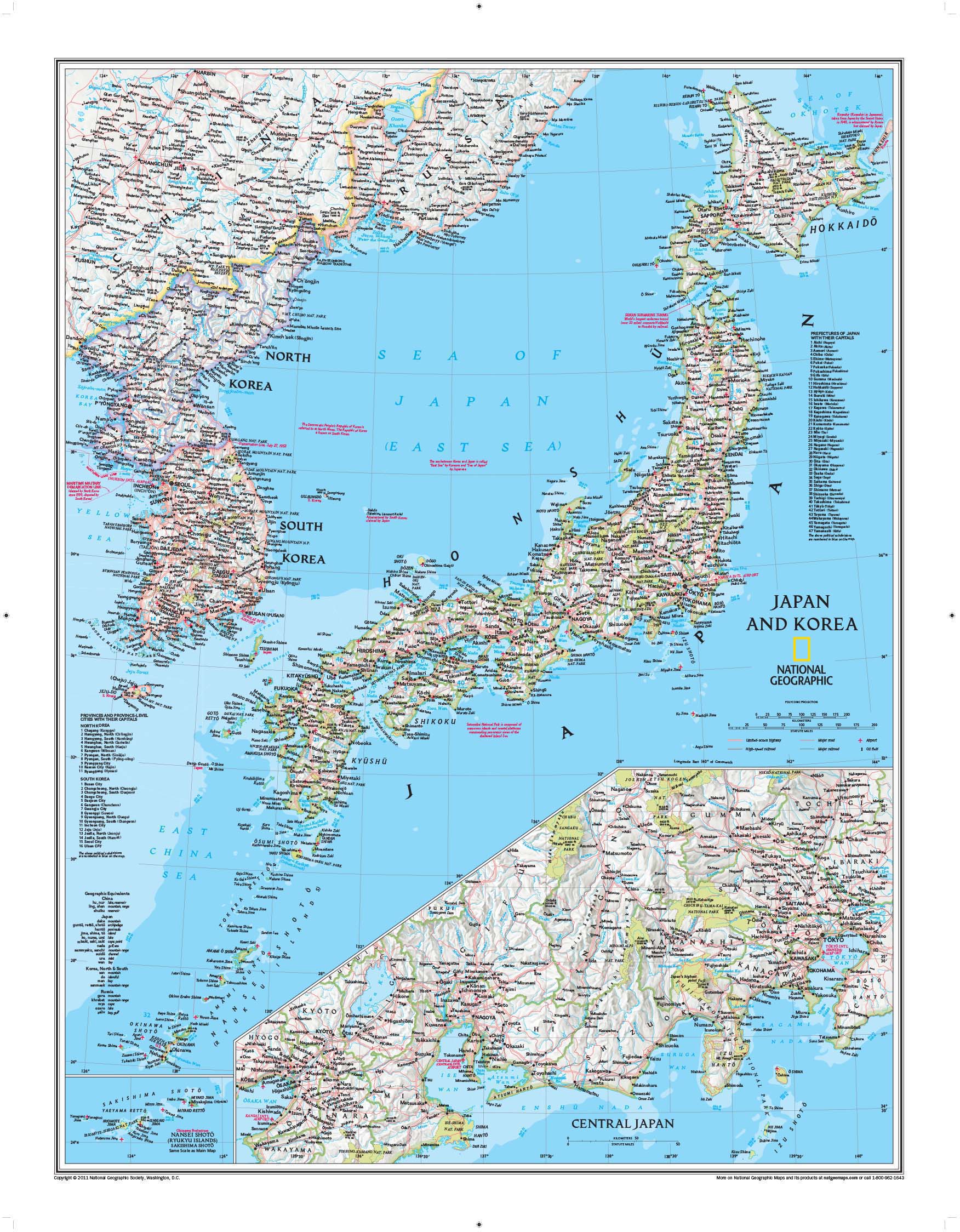 Japan/Korea Political Wall Map by National Geographic - MapSales