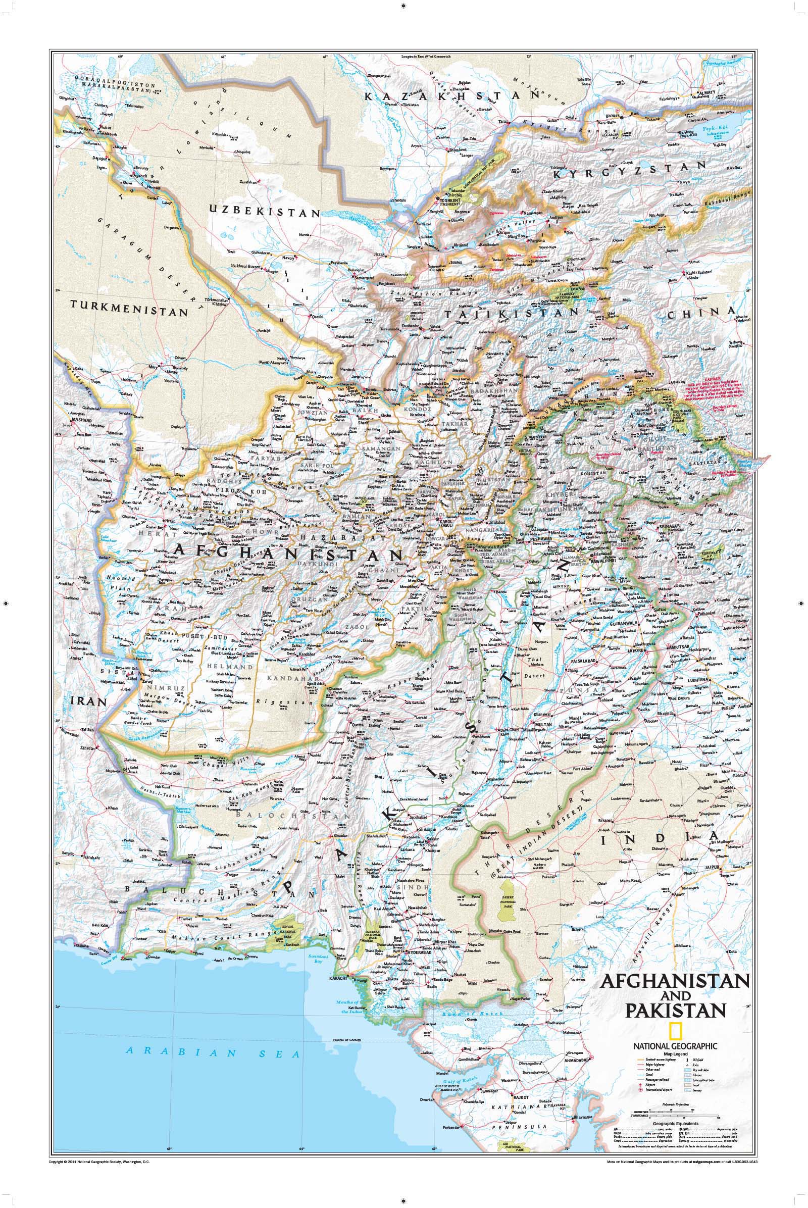 Afghanistan And Pakistan Political Wall Map by National Geographic ...