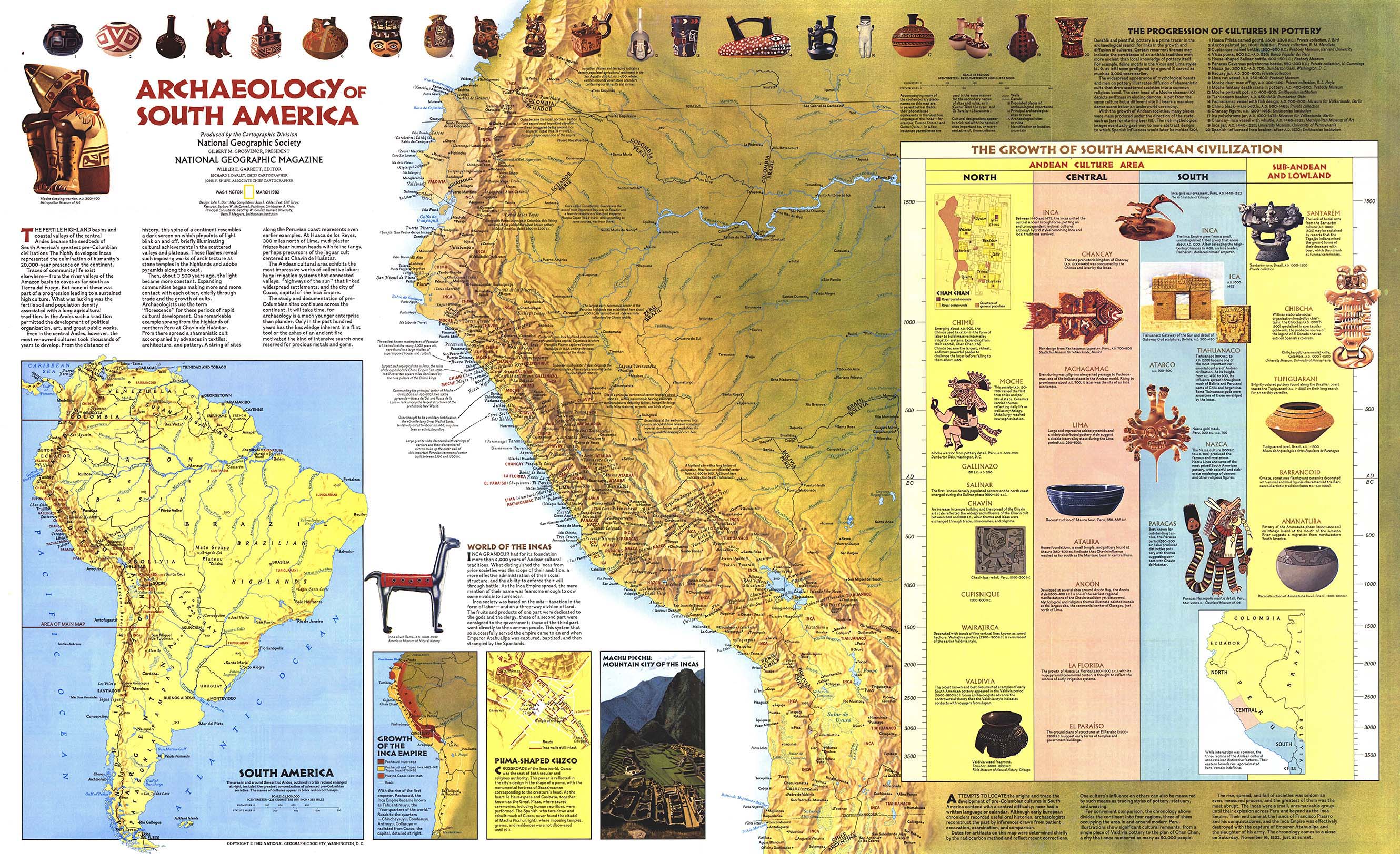Archaeology of South America 1982 Wall Map by National Geographic ...