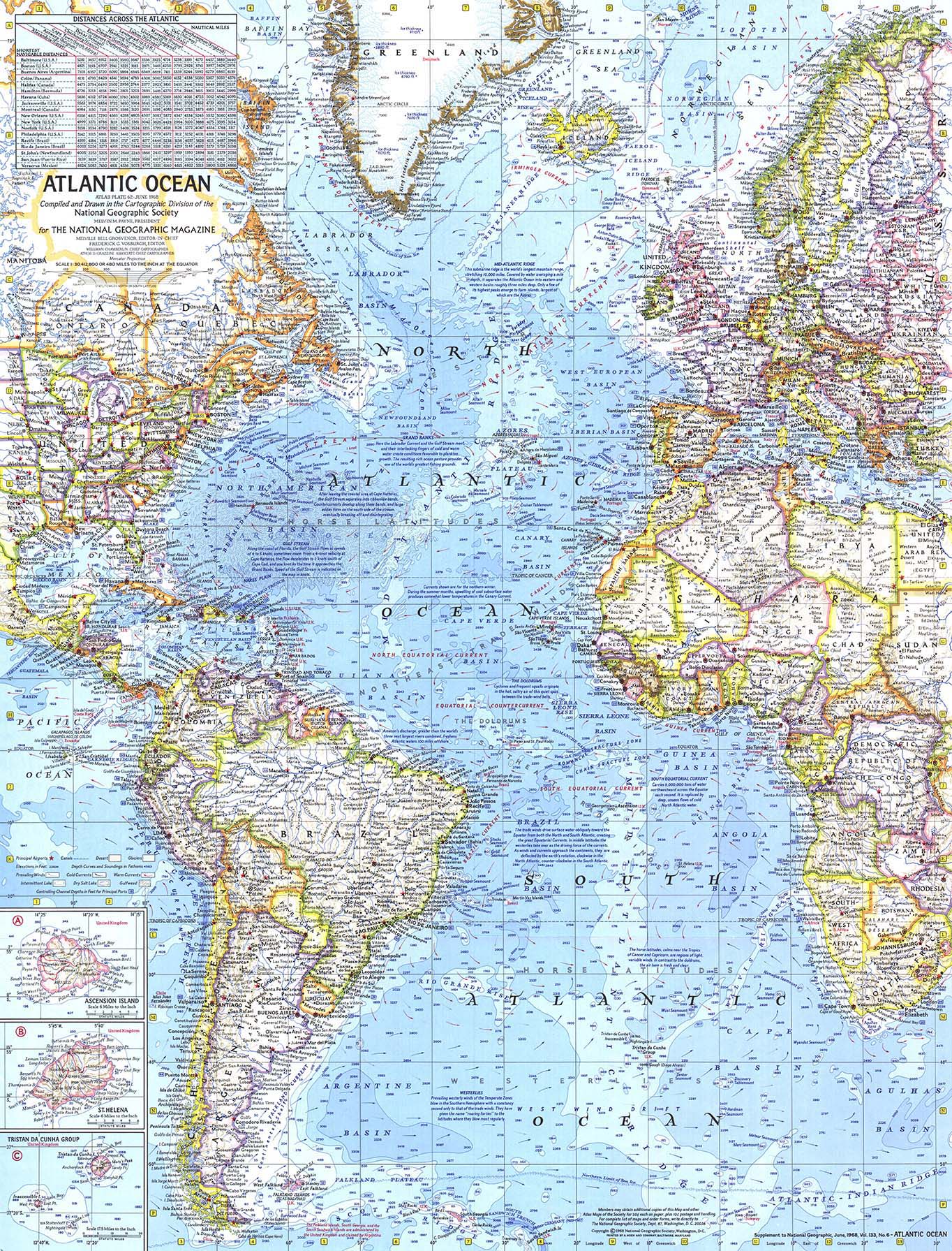 Atlantic Ocean 1968 Wall Map by National Geographic - MapSales