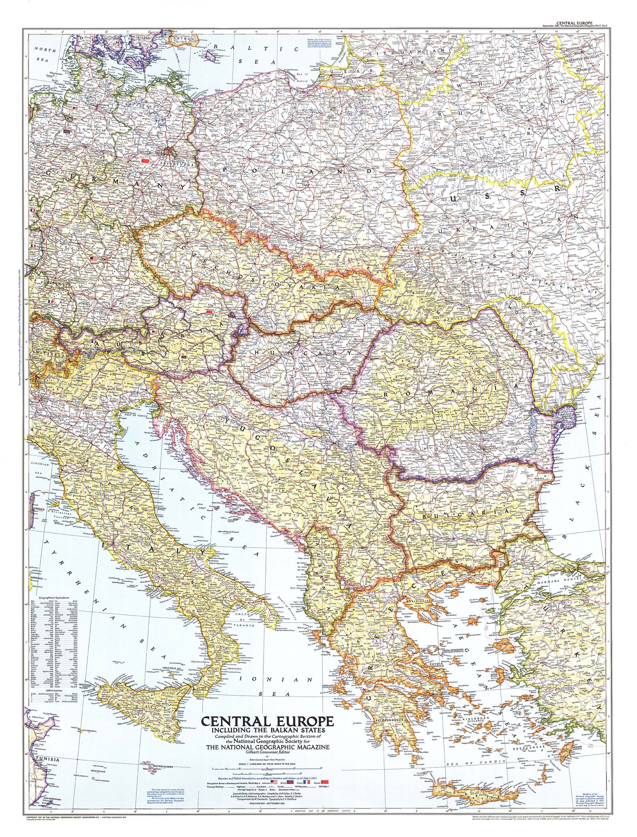 Central Europe 1951 Wall Map by National Geographic - MapSales