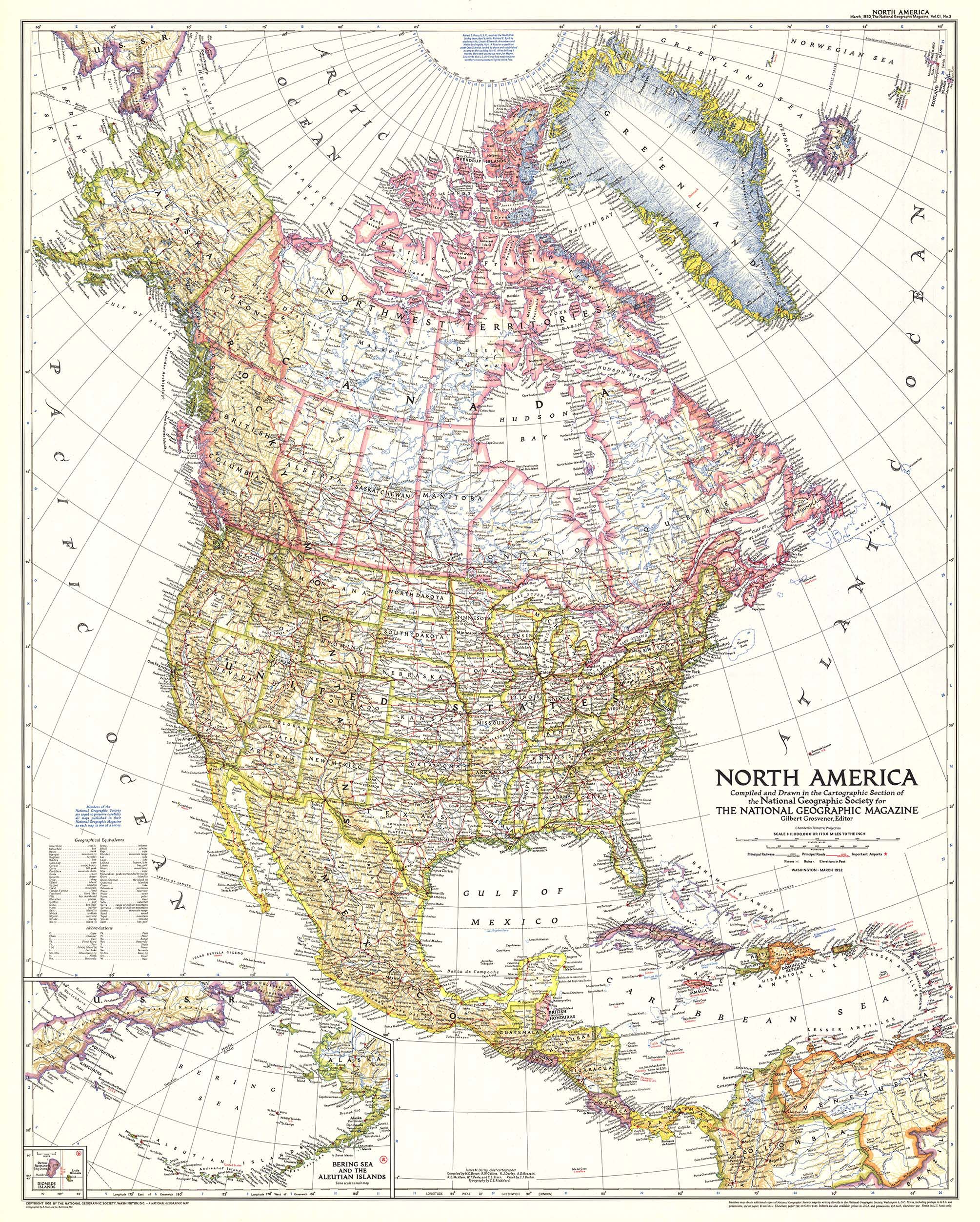 North America 1952 Wall Map by National Geographic - MapSales