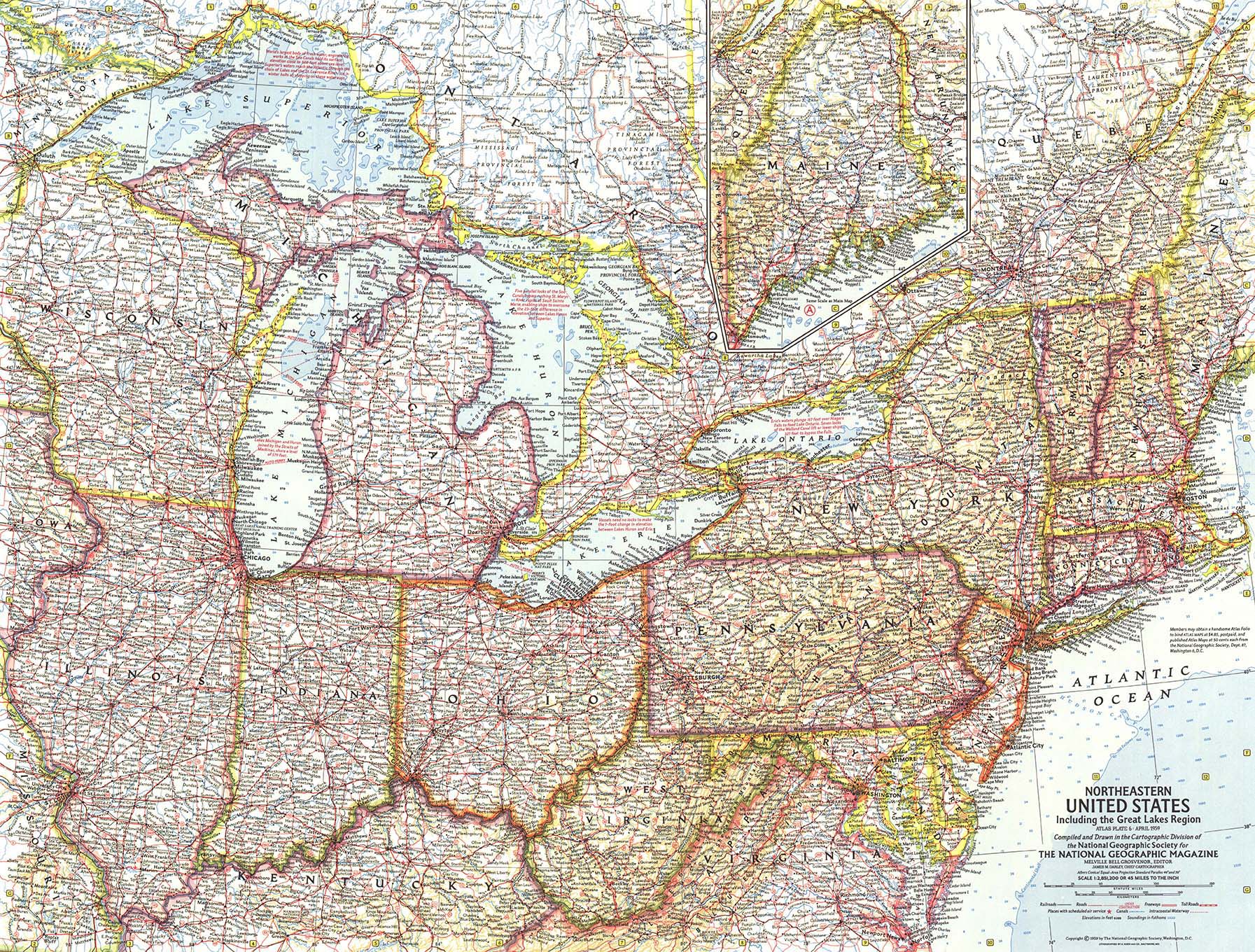 Northeastern US 1959 Wall Map by National Geographic - MapSales