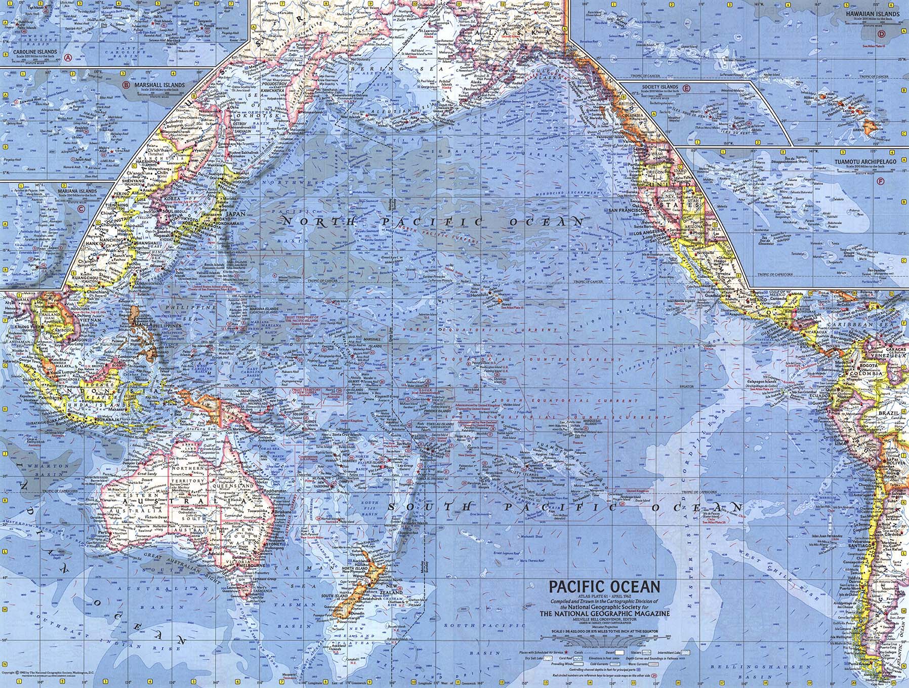 Pacific Ocean 1962 Wall Map by National Geographic - MapSales