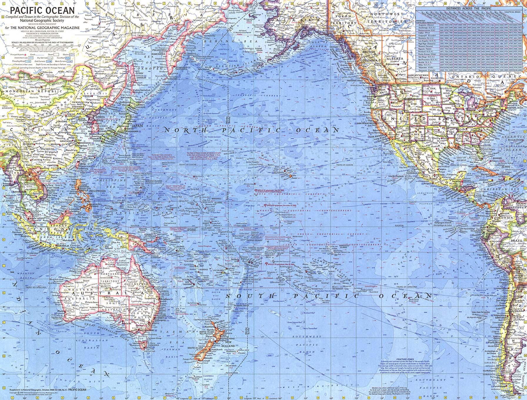 Pacific Ocean 1969 Wall Map by National Geographic - MapSales