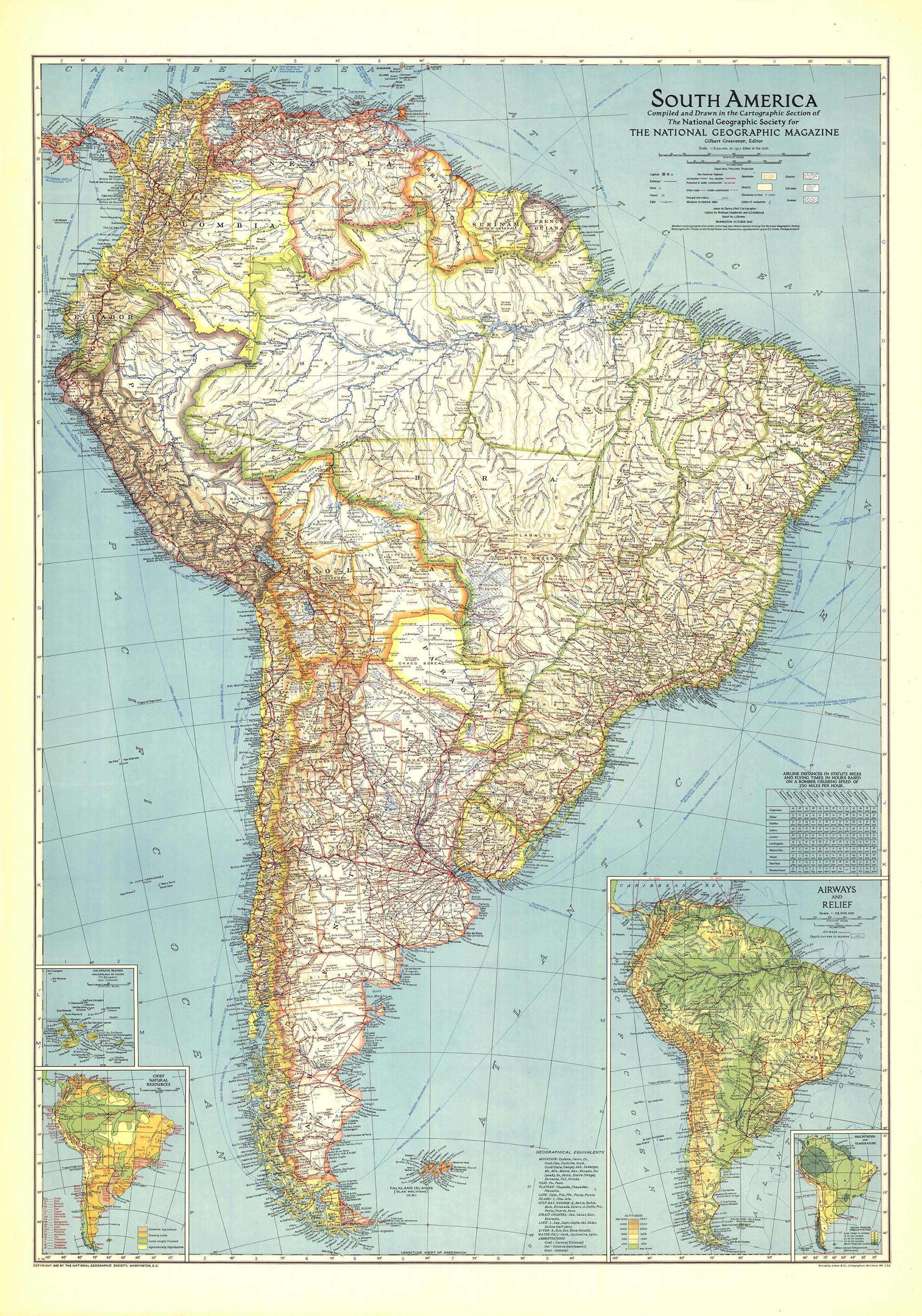 South America 1942 Wall Map by National Geographic - MapSales