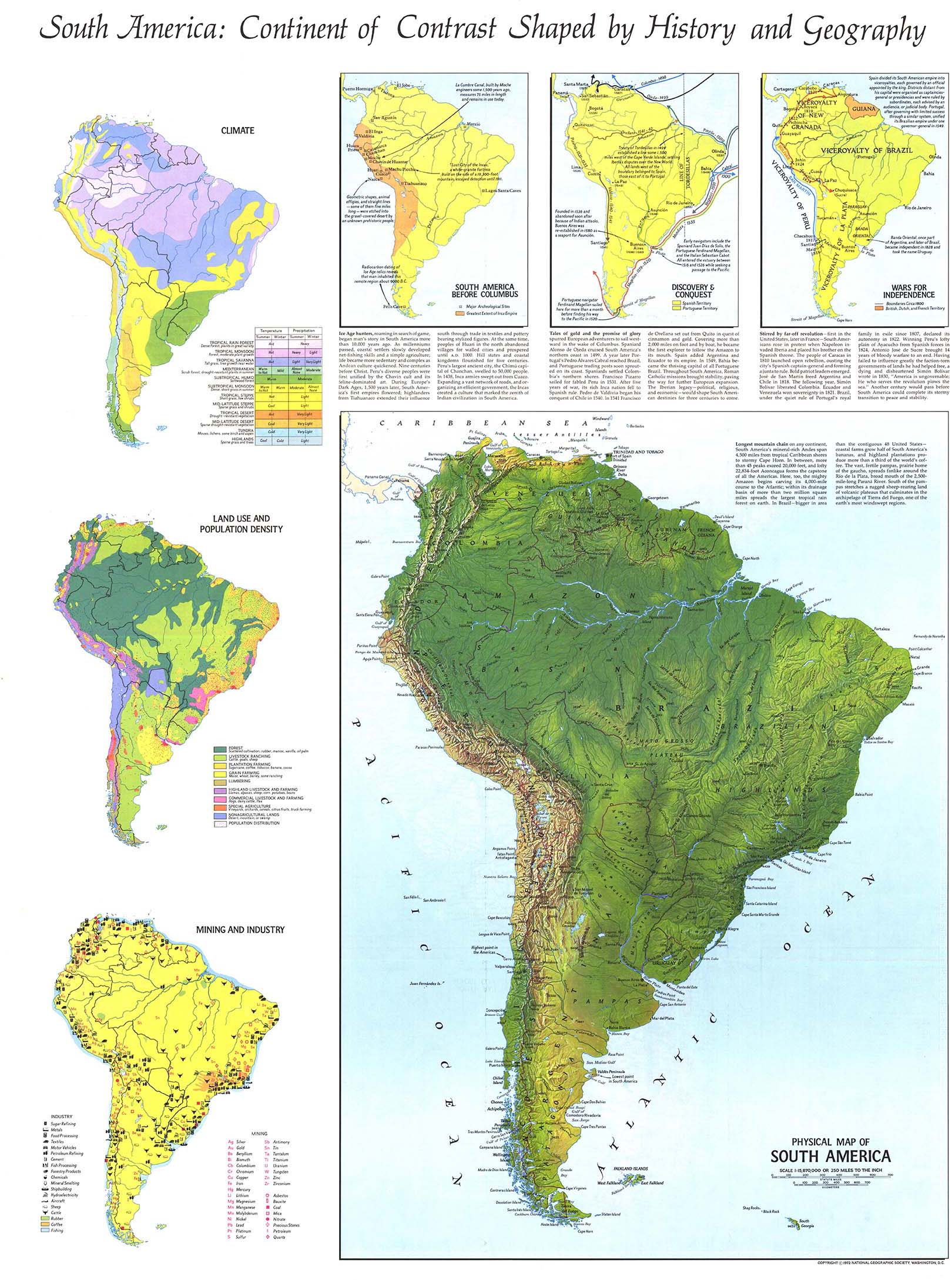 South America Physical 1972 Wall Map by National Geographic - MapSales