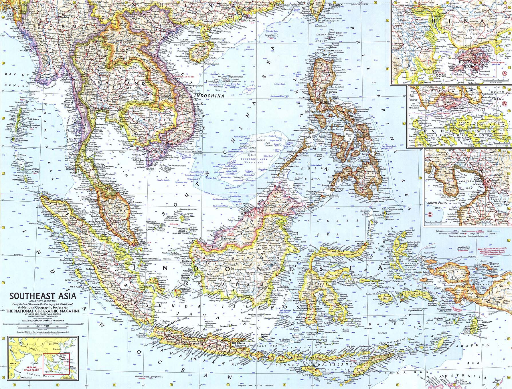 Southeast Asia 1961 Wall Map by National Geographic - MapSales