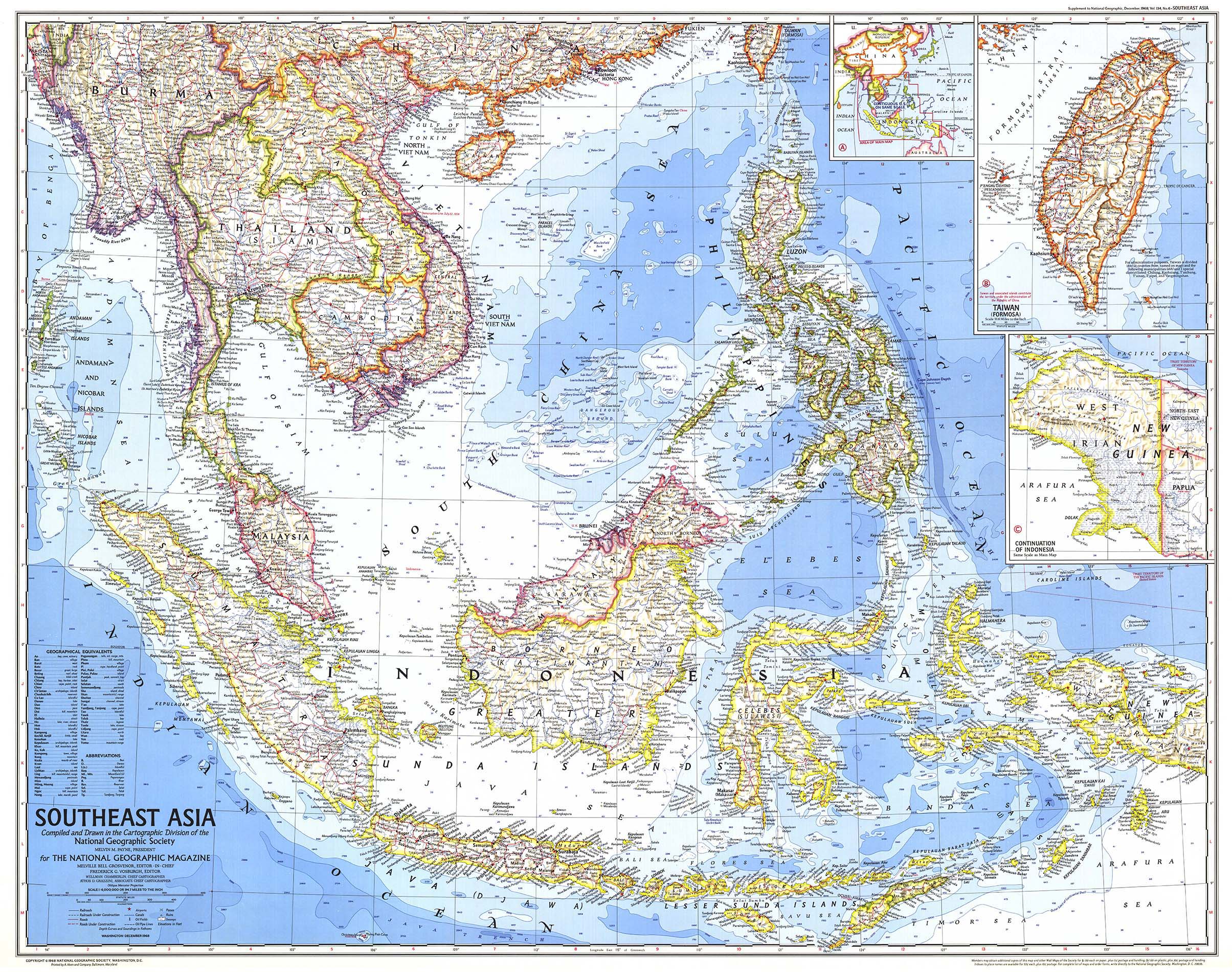 Southeast Asia 1968 Wall Map by National Geographic - MapSales