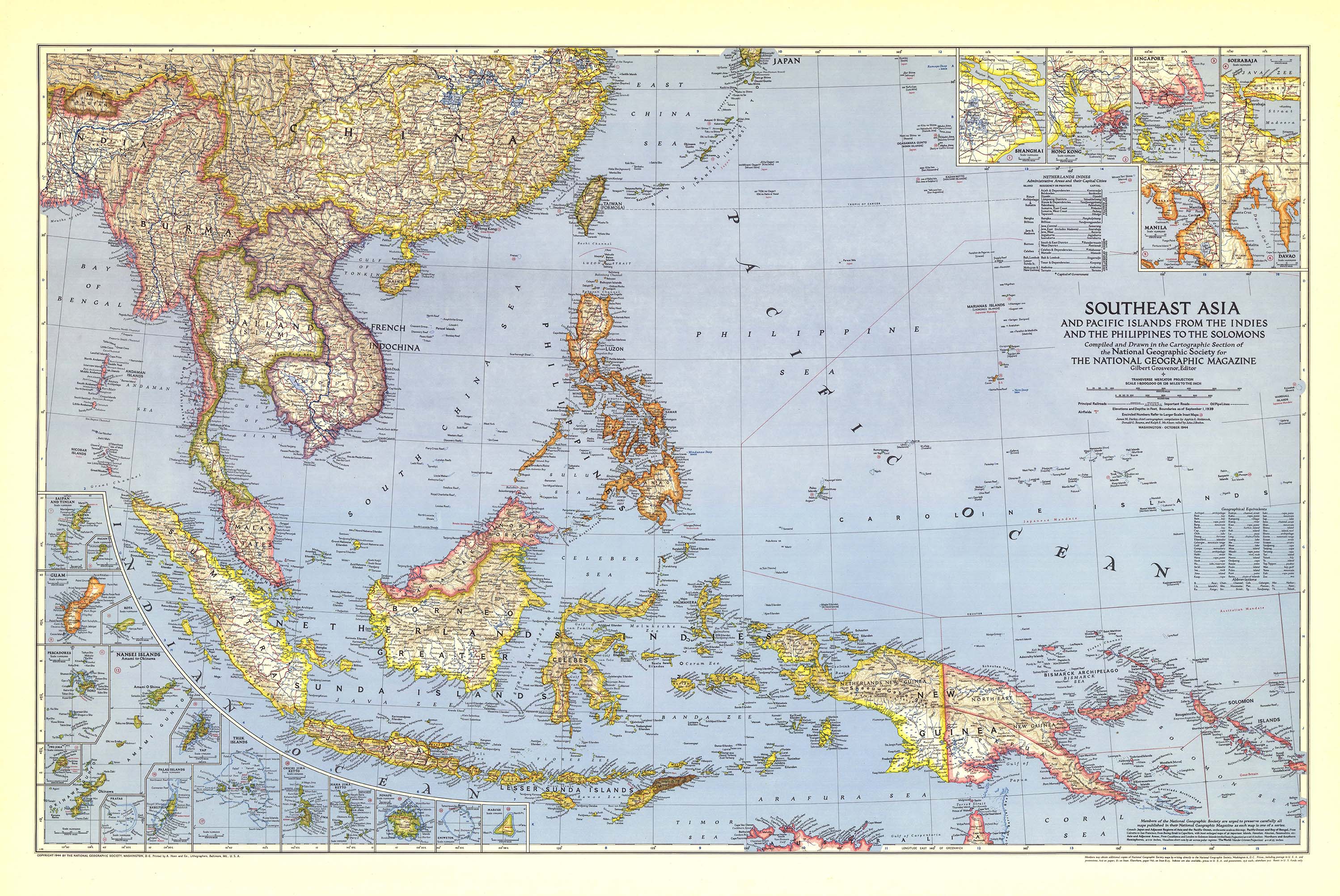 Southeast Asia 1944 Wall Map by National Geographic - MapSales
