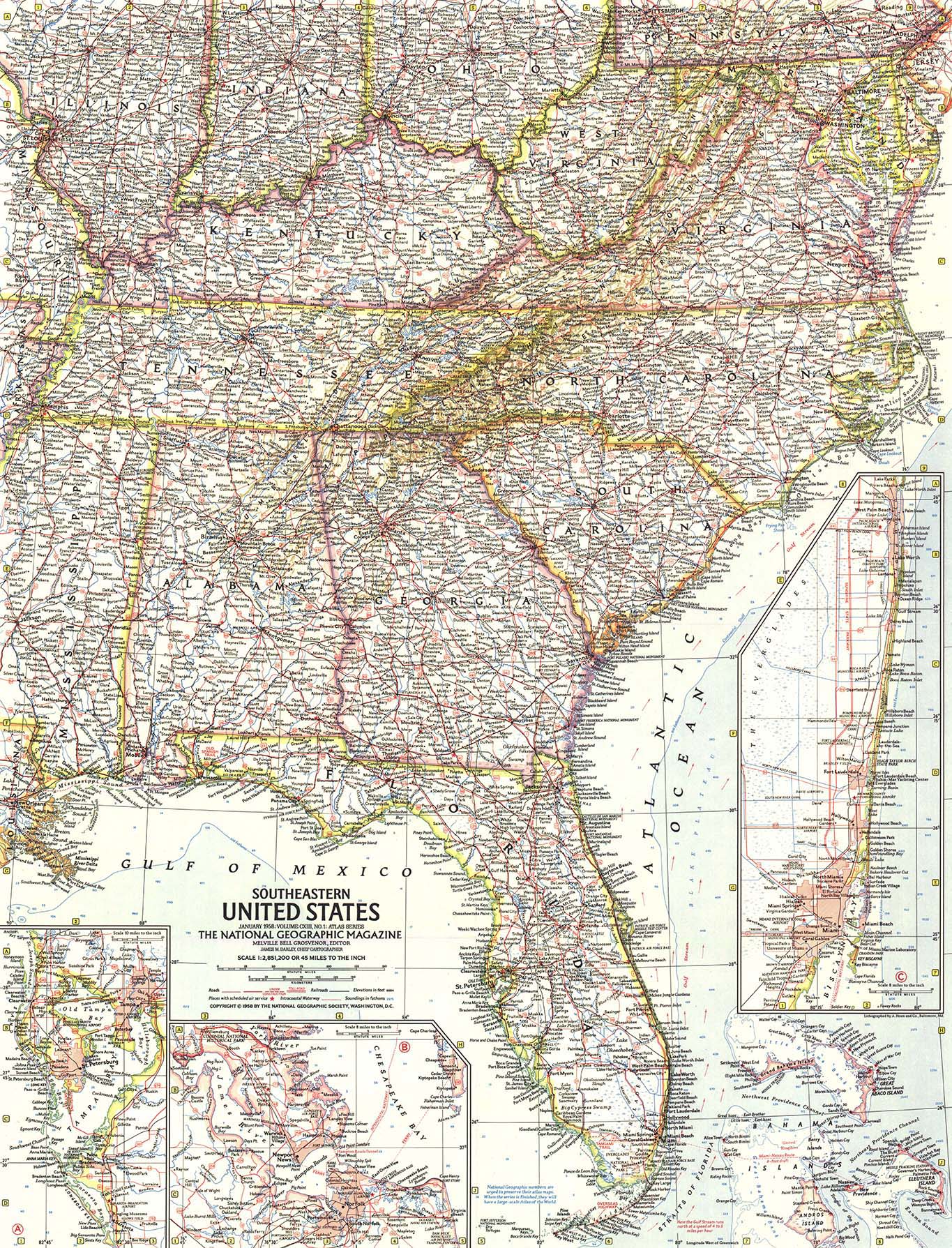 Southeastern US 1958 Wall Map by National Geographic - MapSales