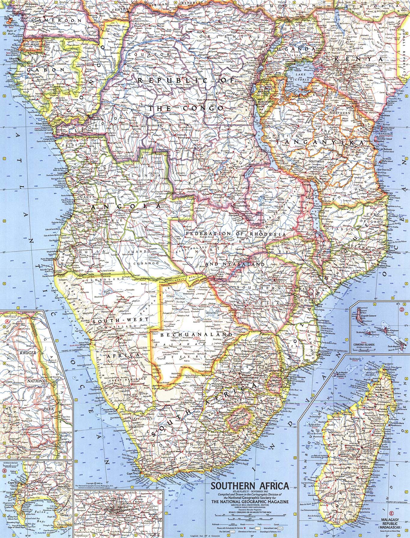 Southern Africa 1962 Wall Map by National Geographic - MapSales