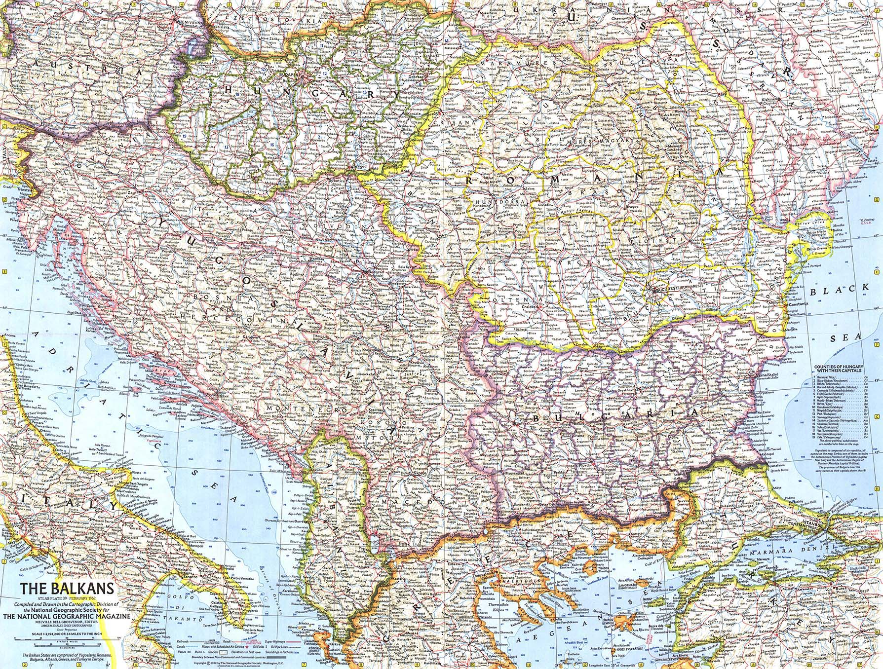 The Balkans 1962 Wall Map by National Geographic - MapSales