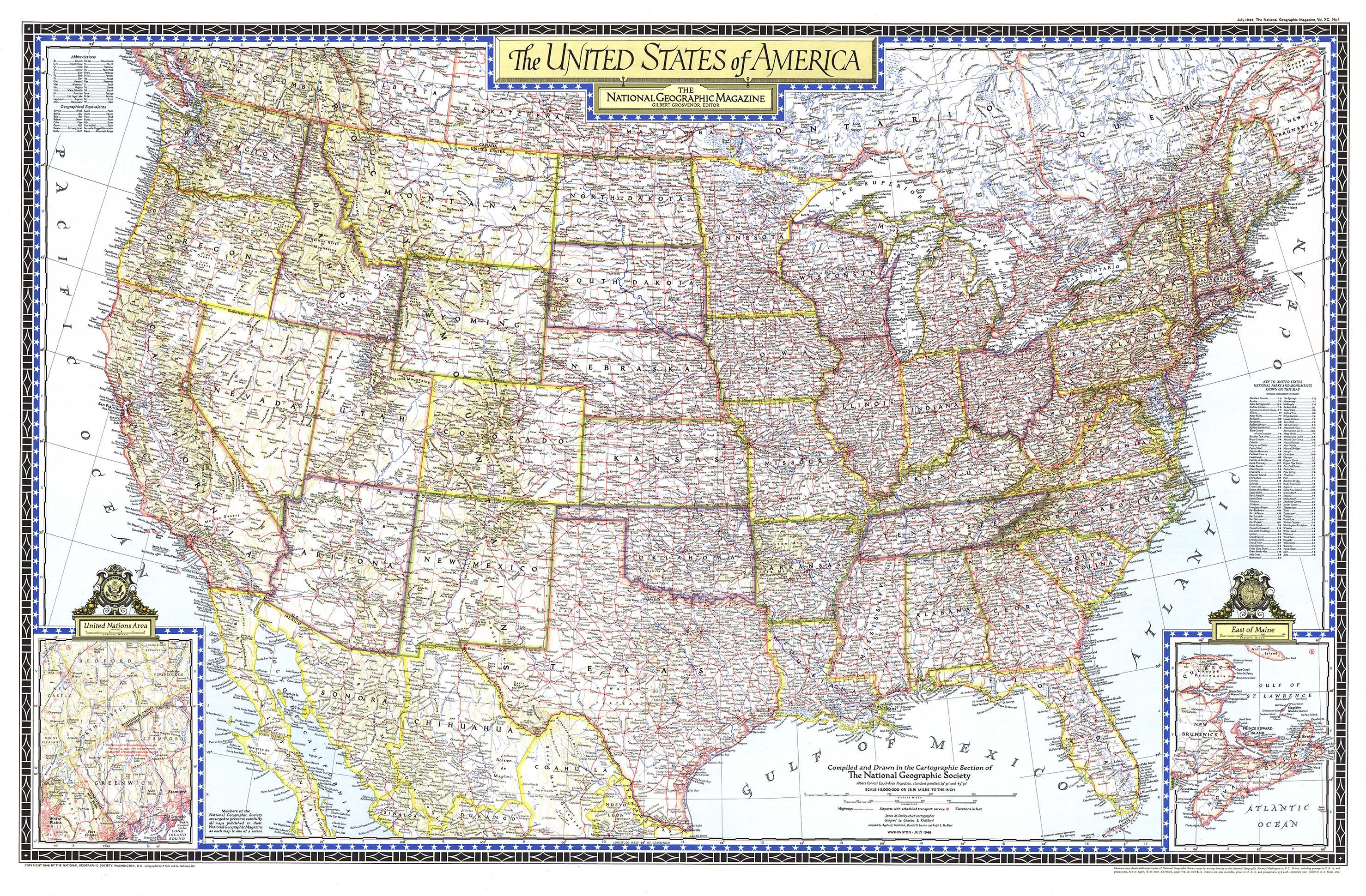 The United States 1946 Wall Map by National Geographic - MapSales