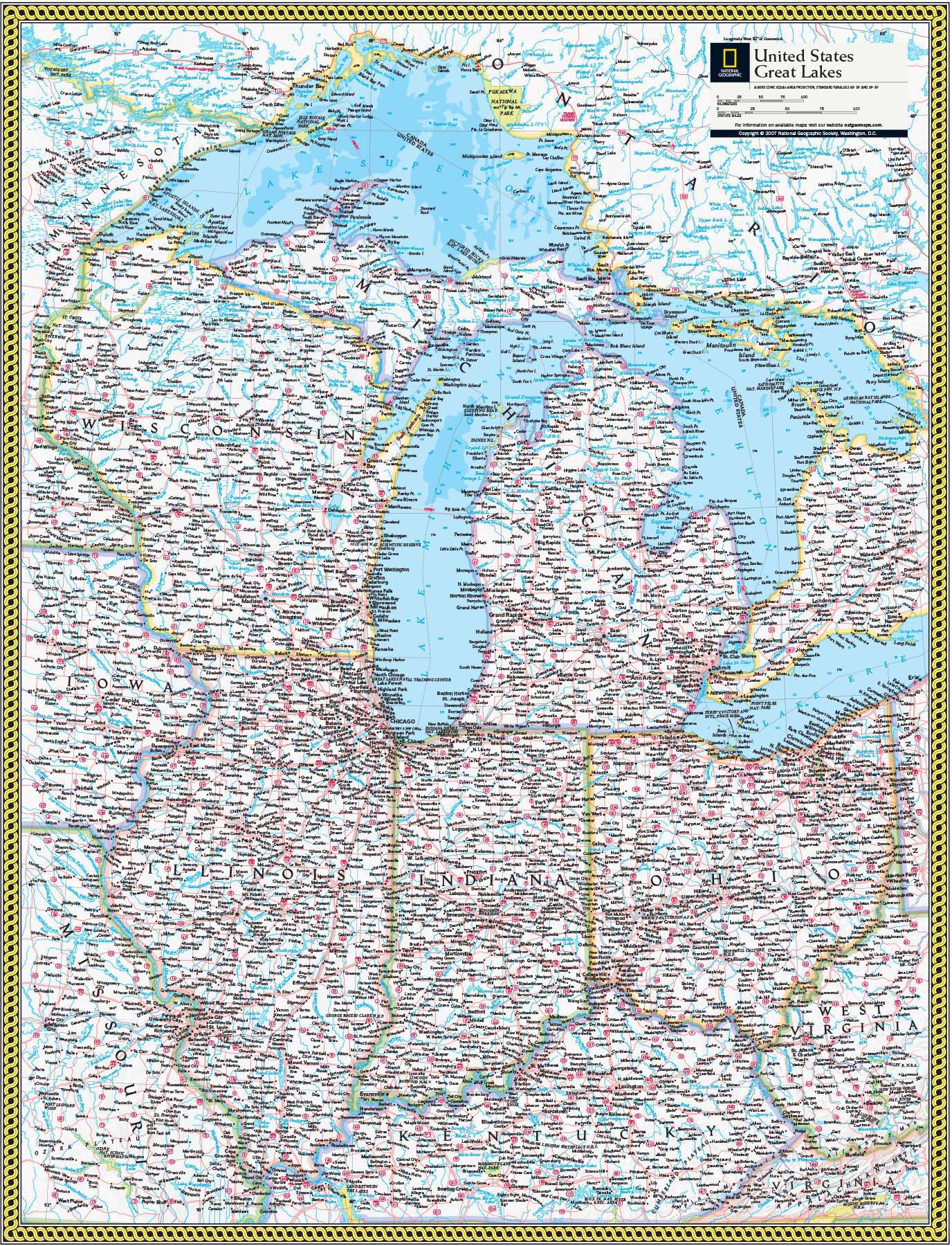 US Great Lakes Wall Map by National Geographic - MapSales