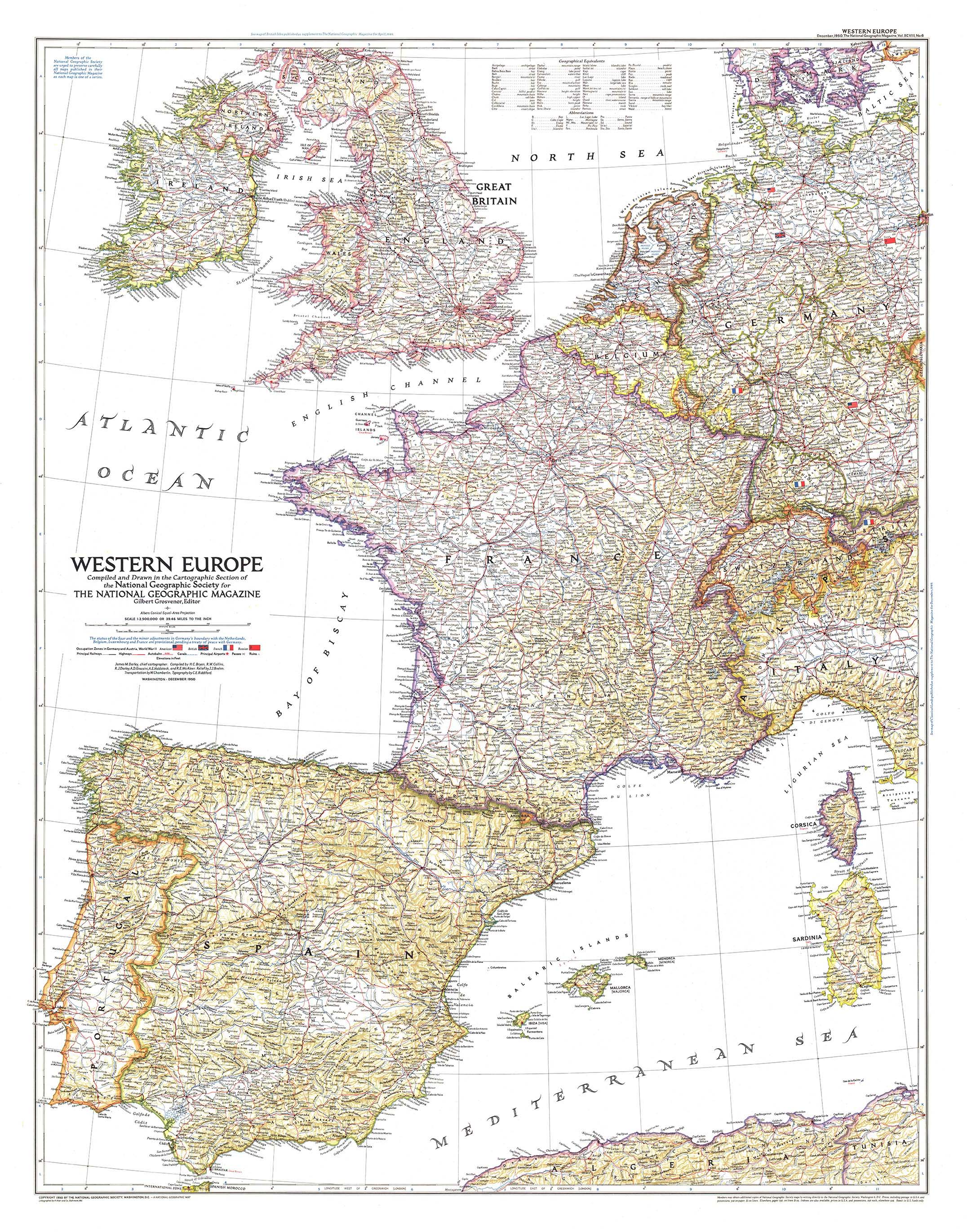 Western Europe 1950 Wall Map by National Geographic - MapSales