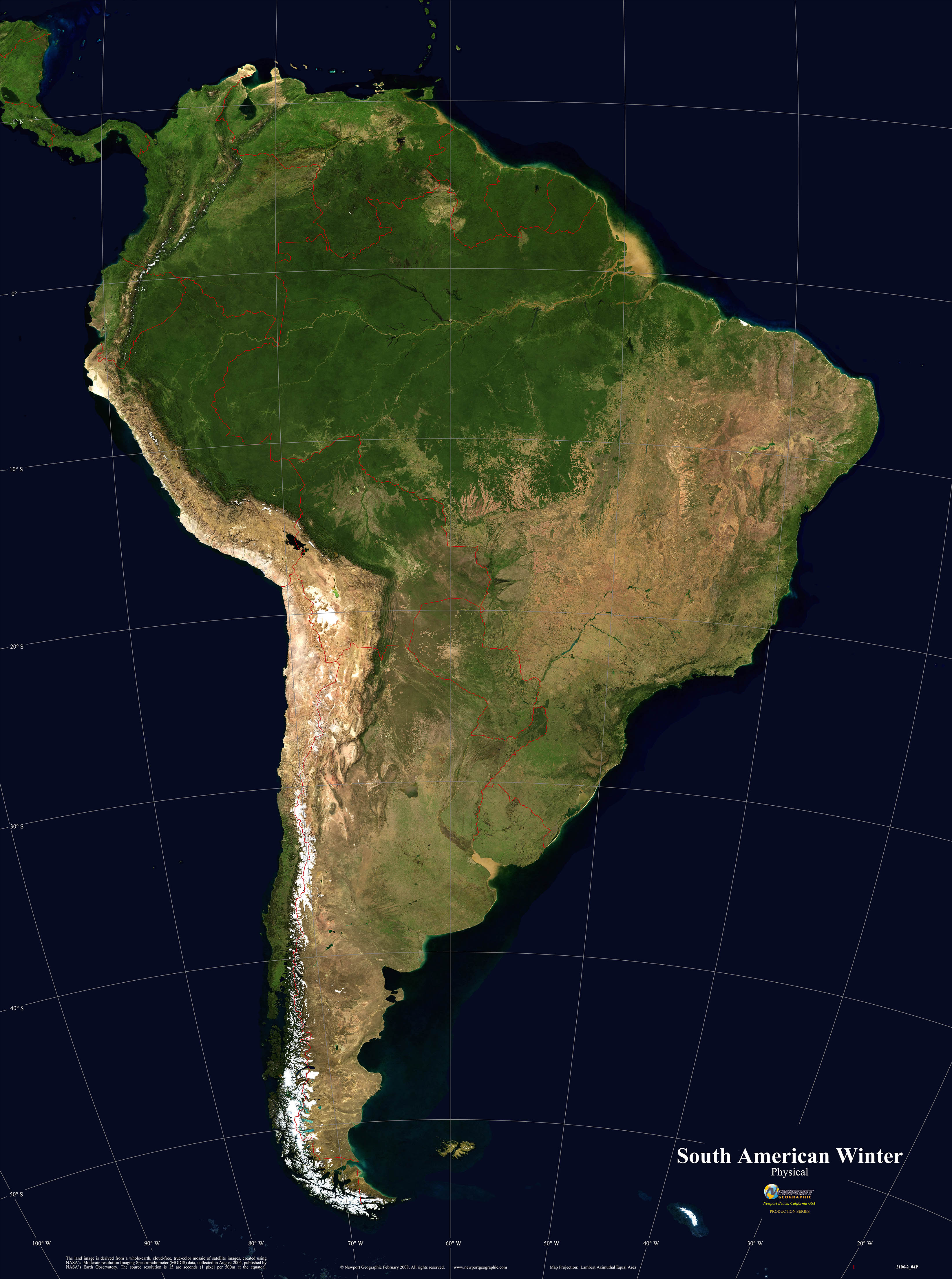 South American Winter Physical Wall Map by Newport Geographic - MapSales