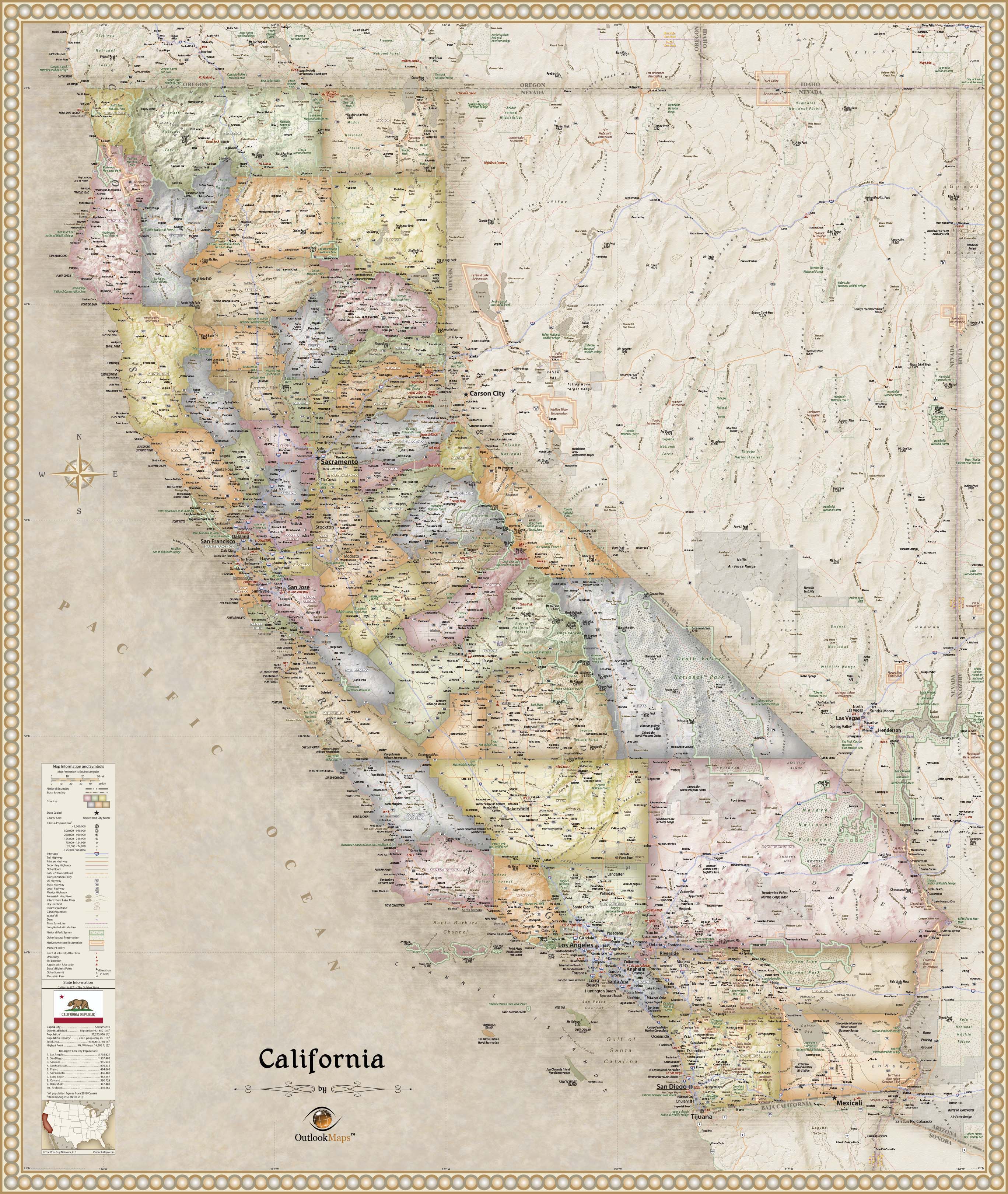 California Antique Wall Map by Outlook Maps - MapSales