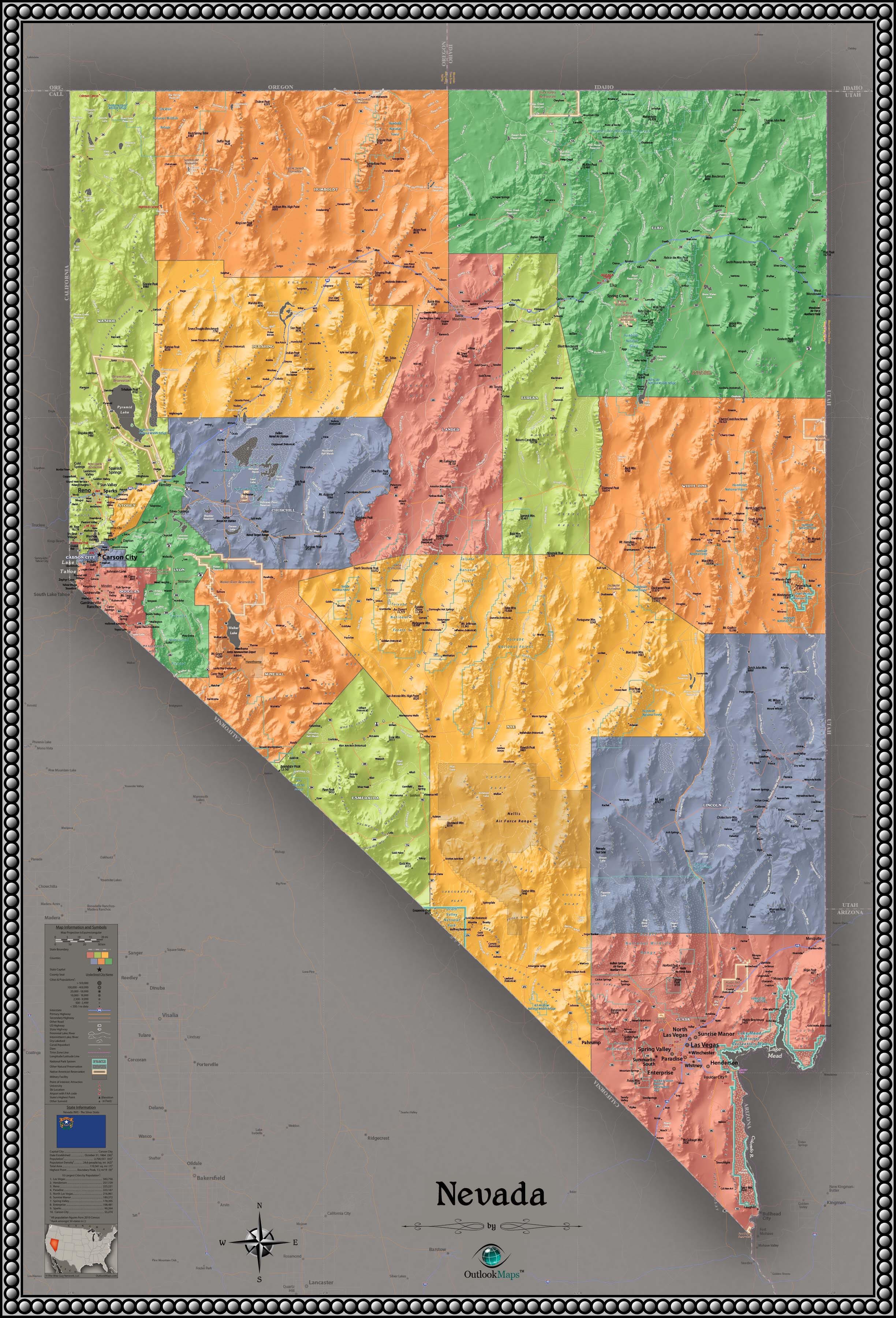 Nevada Contemporary Wall Map by Outlook Maps - MapSales