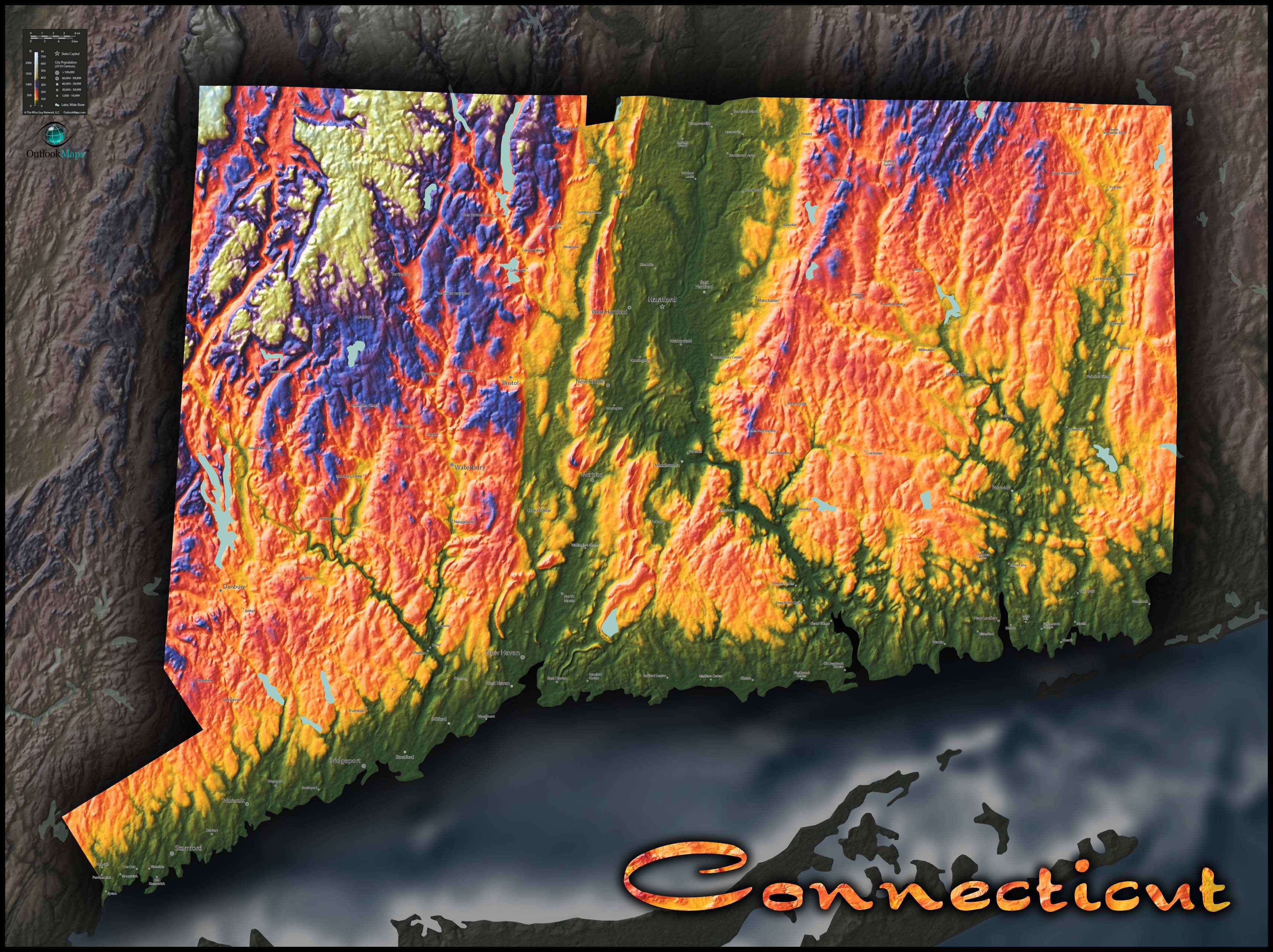 Connecticut Topo Wall Map by Outlook Maps
