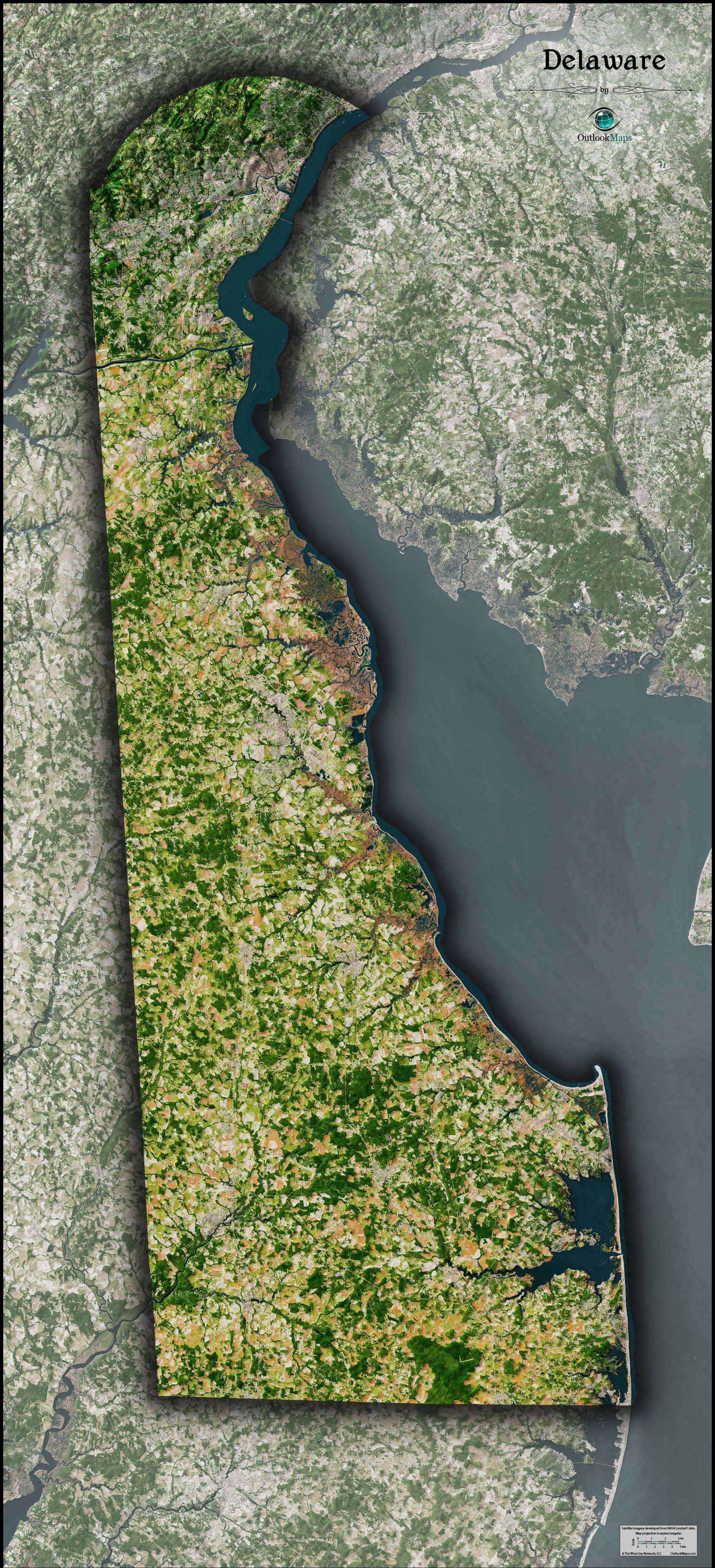 Delaware Satellite Wall Map by Outlook Maps - MapSales