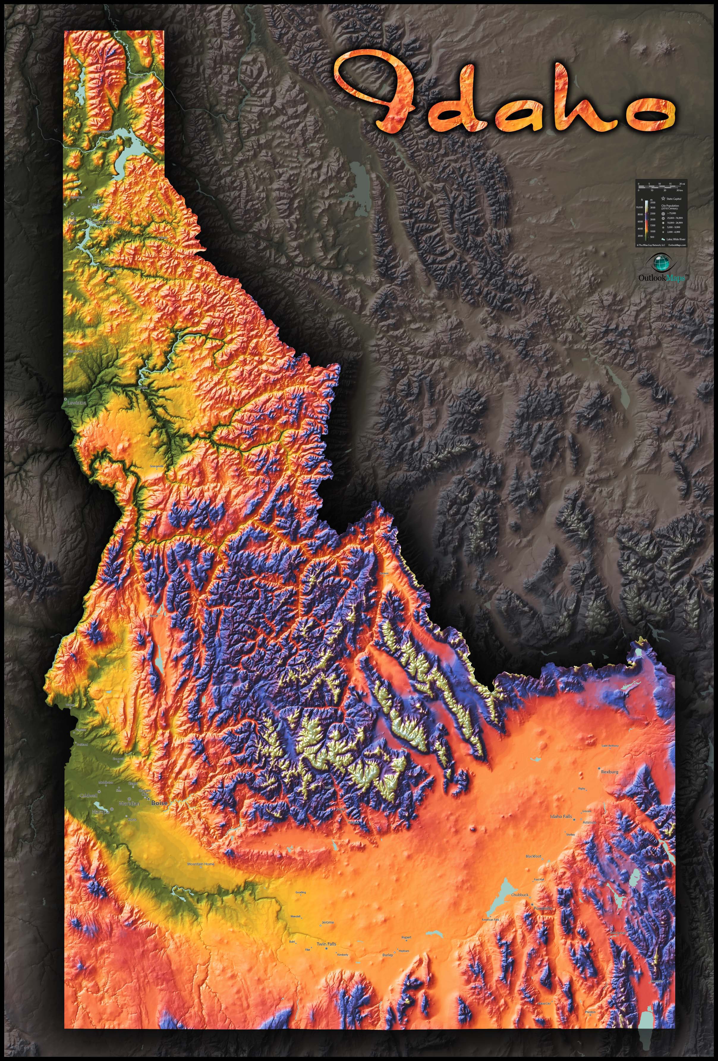Idaho Topo Wall Map by Outlook Maps - MapSales