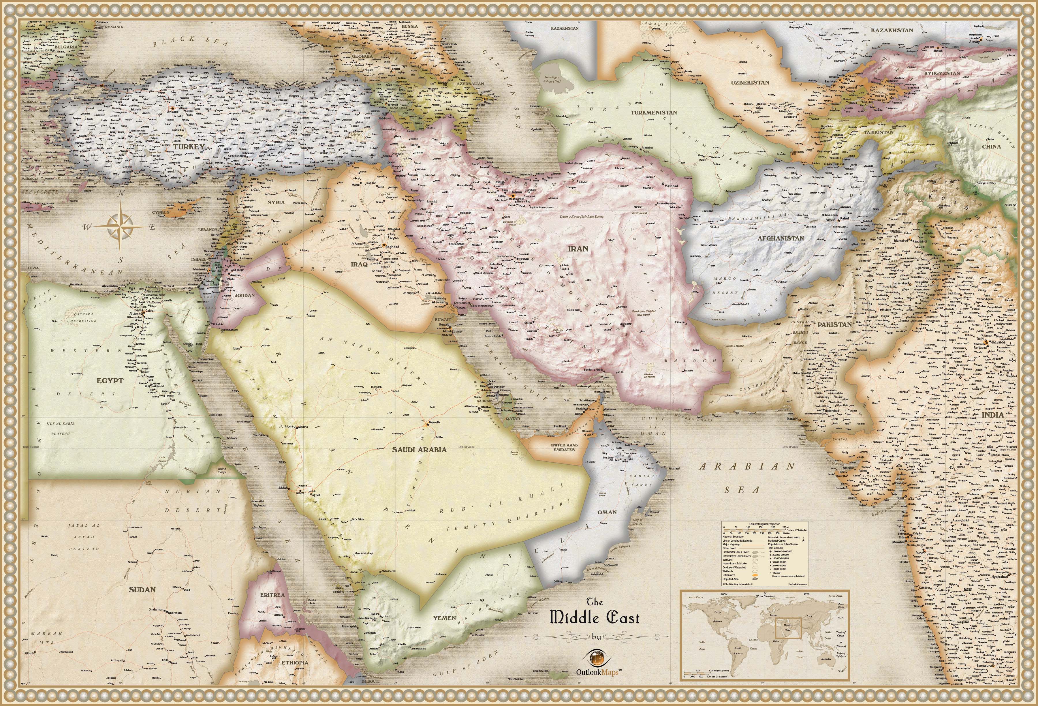 Middle East Antique Wall Map by Outlook Maps - MapSales