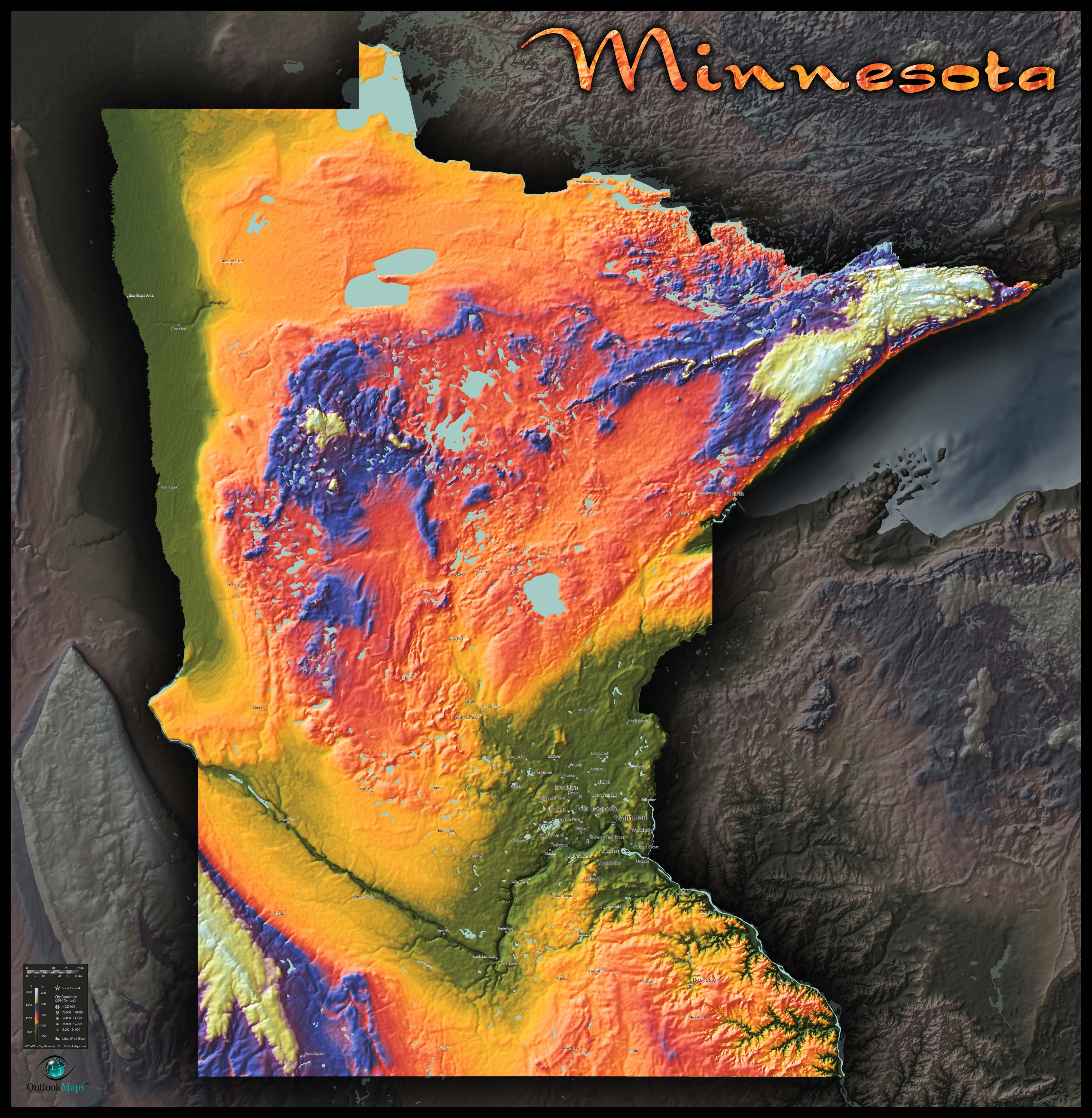 Minnesota Topo Wall Map by Outlook Maps - MapSales