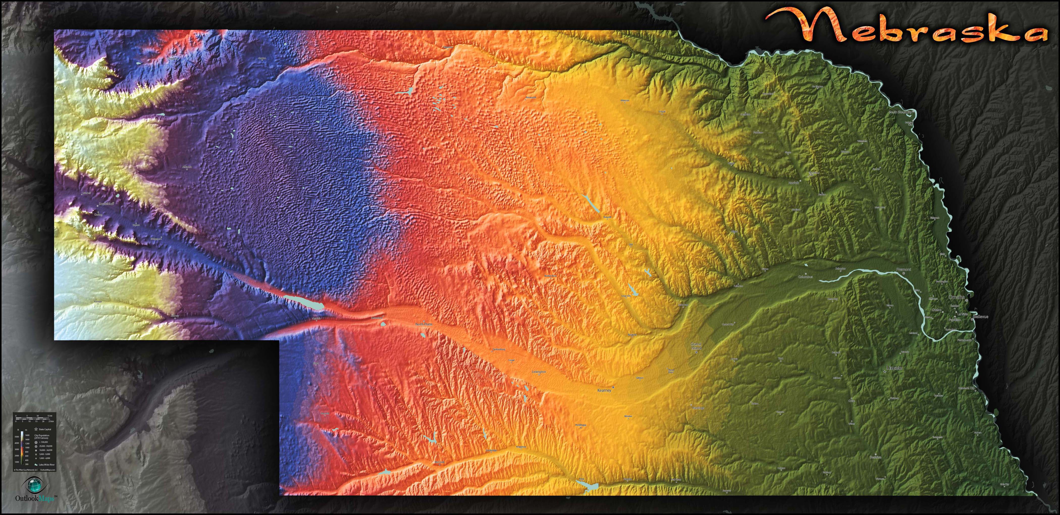 Nebraska Topo Wall Map by Outlook Maps - MapSales