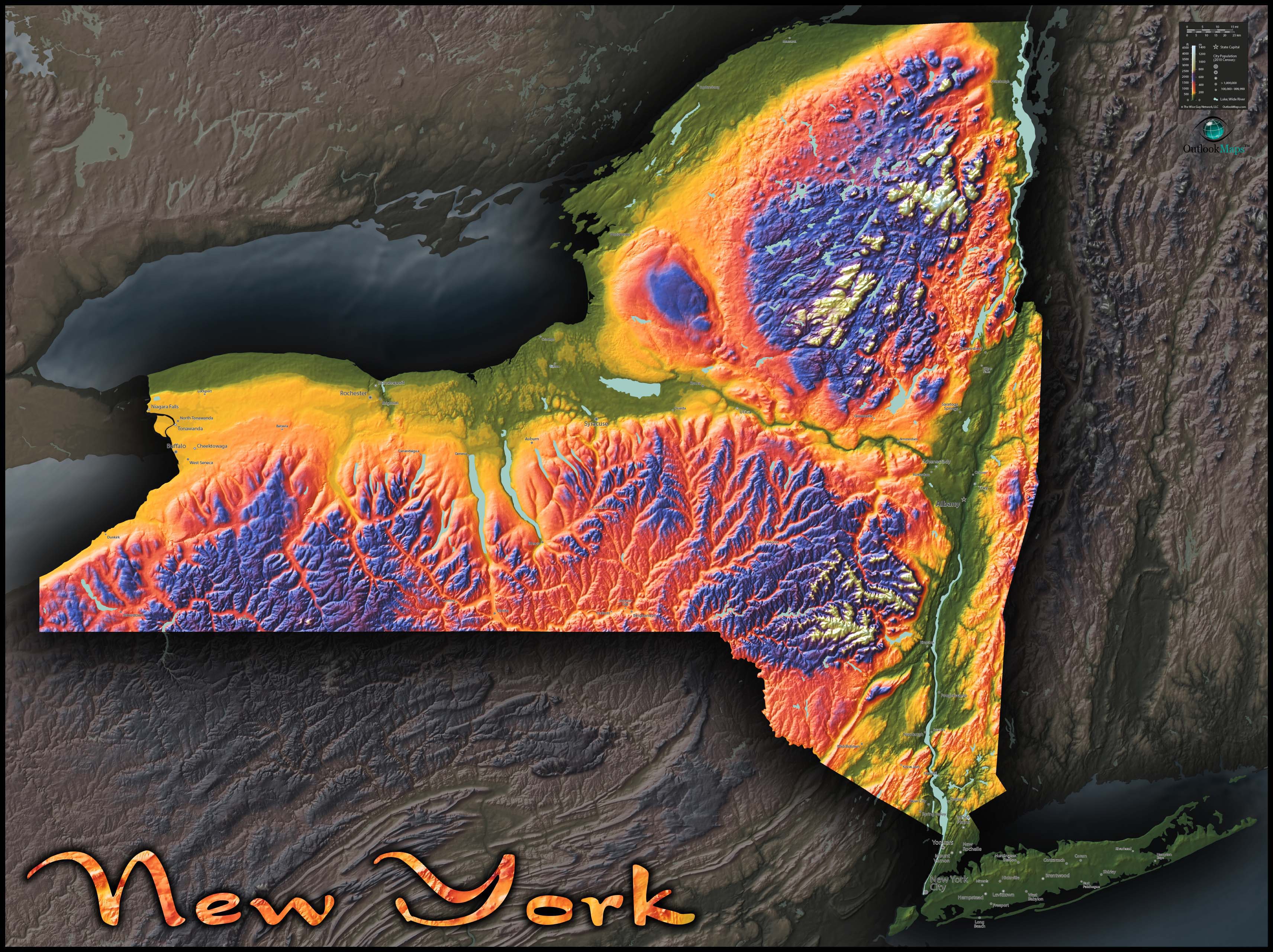 New York Topo Wall Map by Outlook Maps - MapSales
