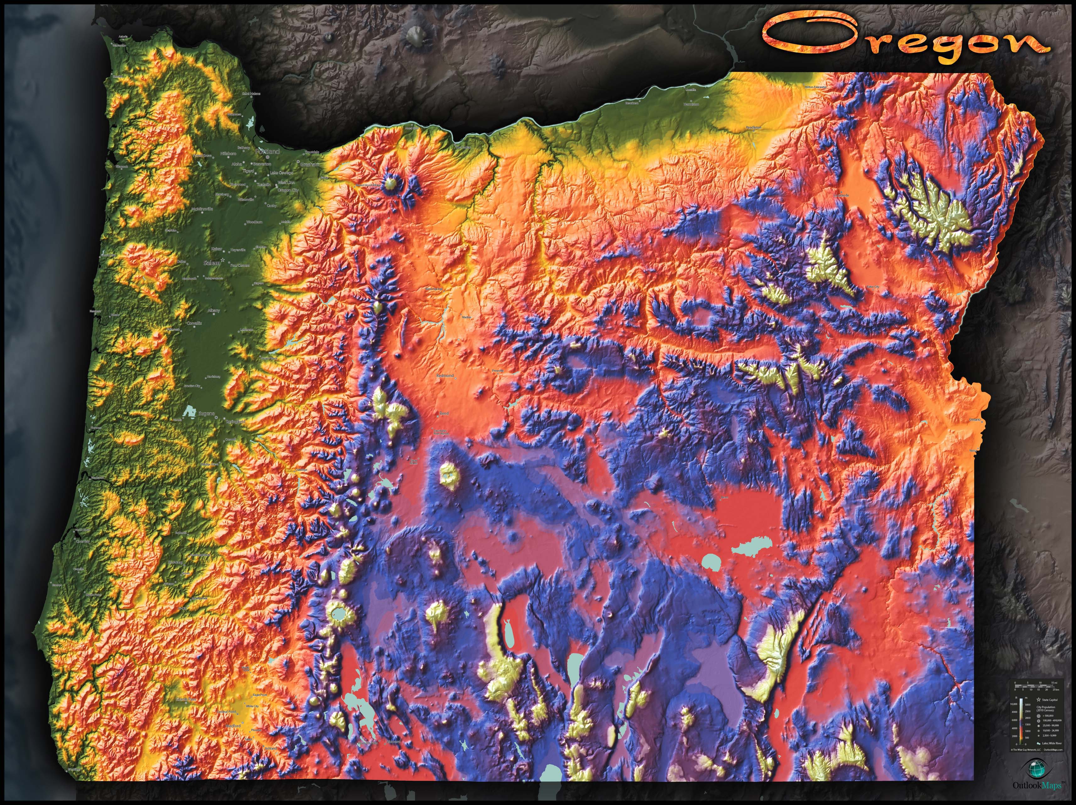 Oregon Topo Wall Map by Outlook Maps - MapSales